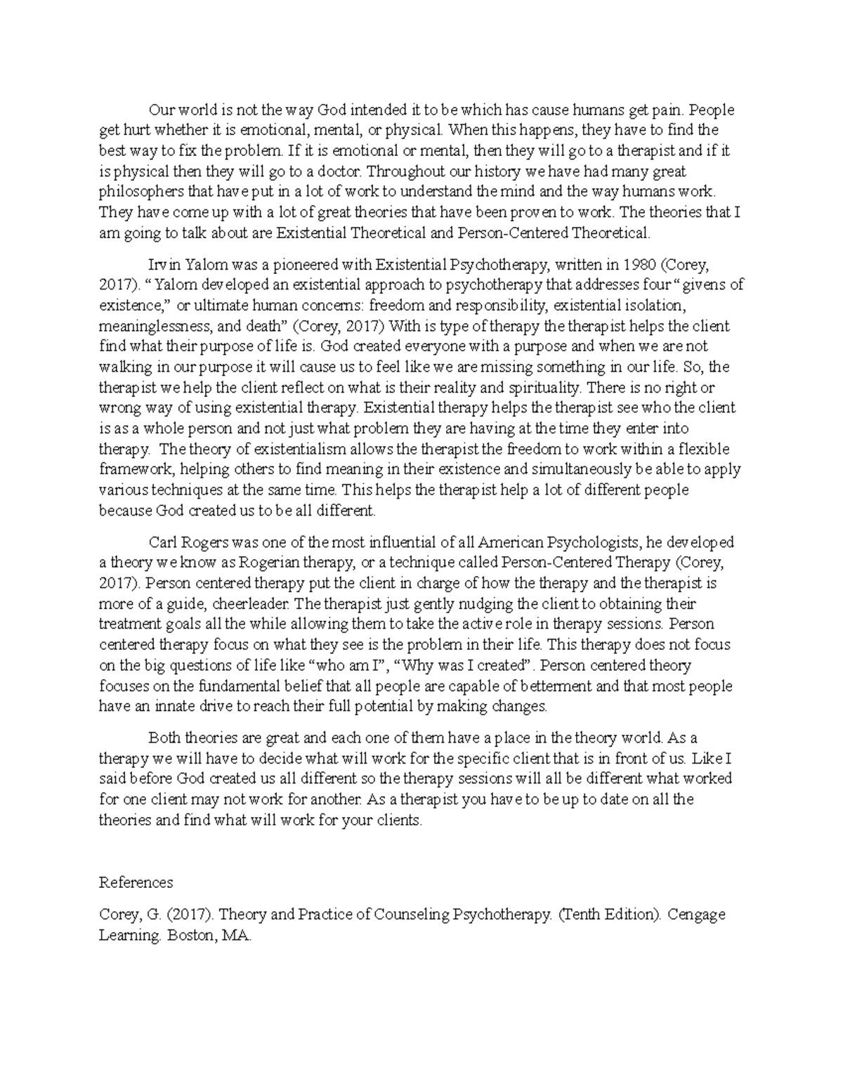 PCN-107 Humanistic Spirituality Reflection Paper - Our world is not the ...