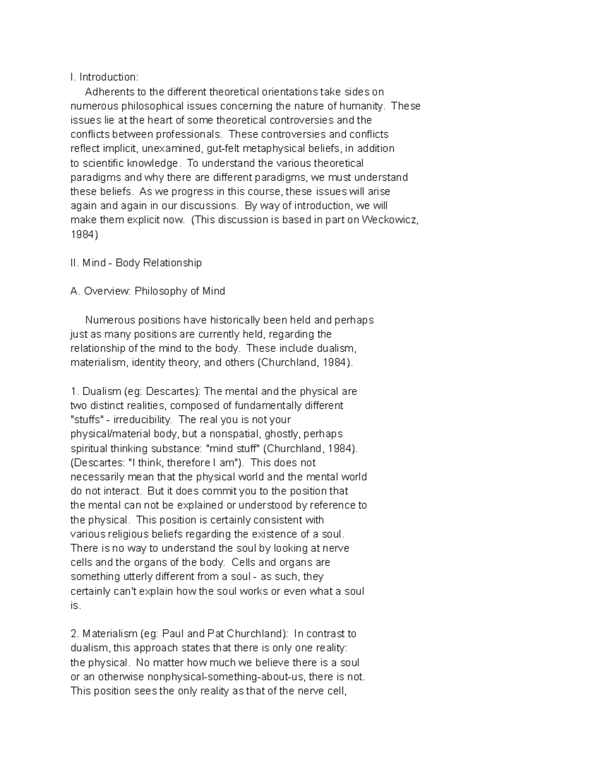 Lecture 3- Fundamental Philosophical Issues - I. Introduction ...