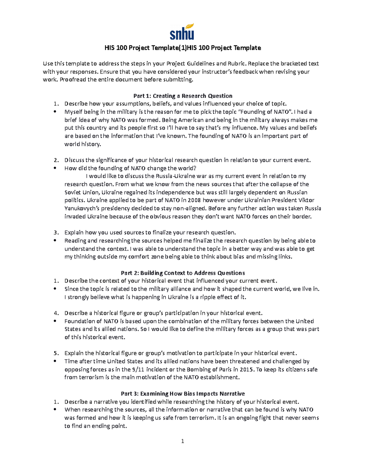 HIS 100 Project - HIS 100 Project Template(1)HIS 100 Project Template Use this template to ...