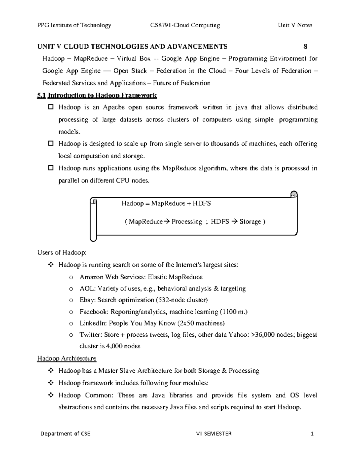 Unit 5-Cloud Computing - PPG Institute of Technology CS8791-Cloud ...