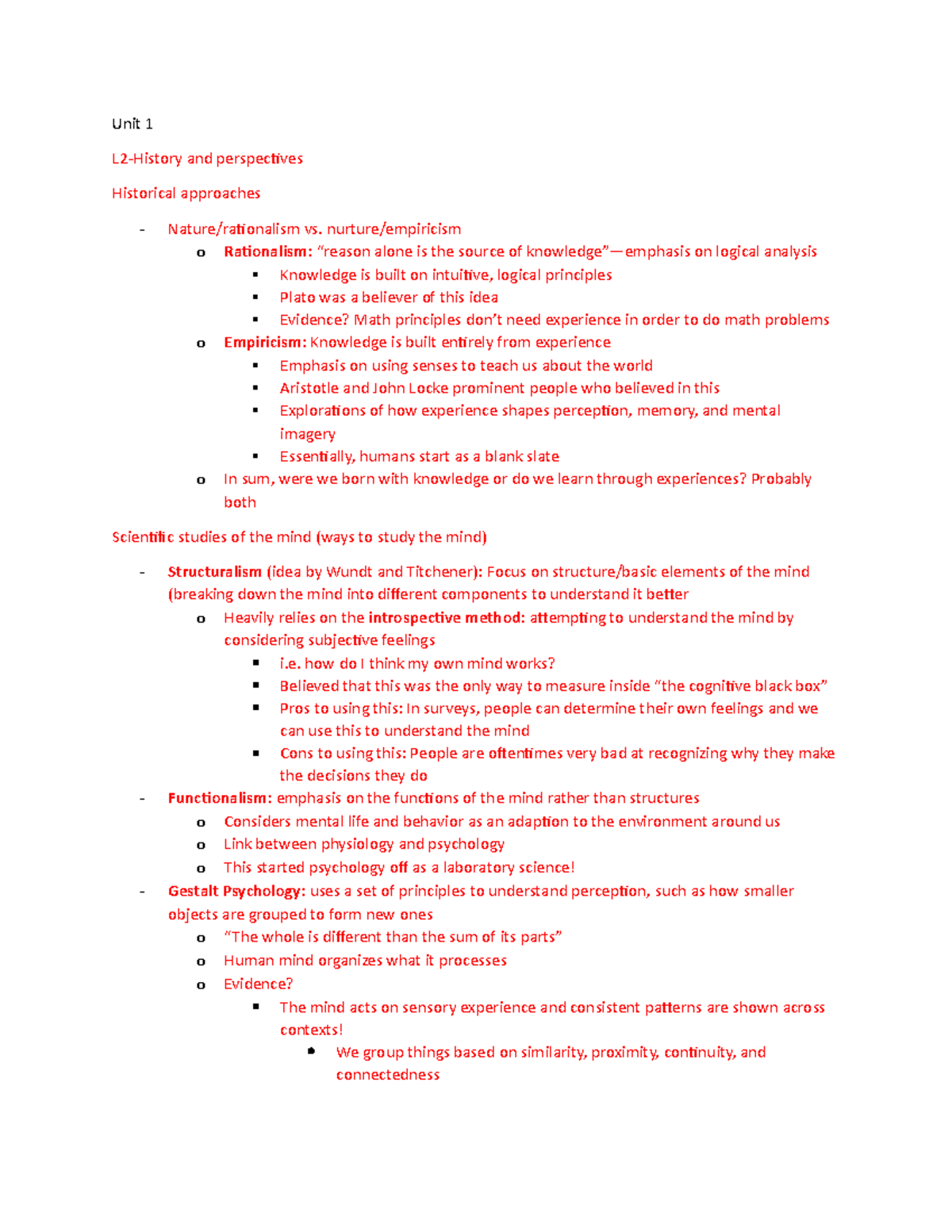 Notes from Unit 1 and 2 - Unit 1 L2-History and perspectives Historical ...