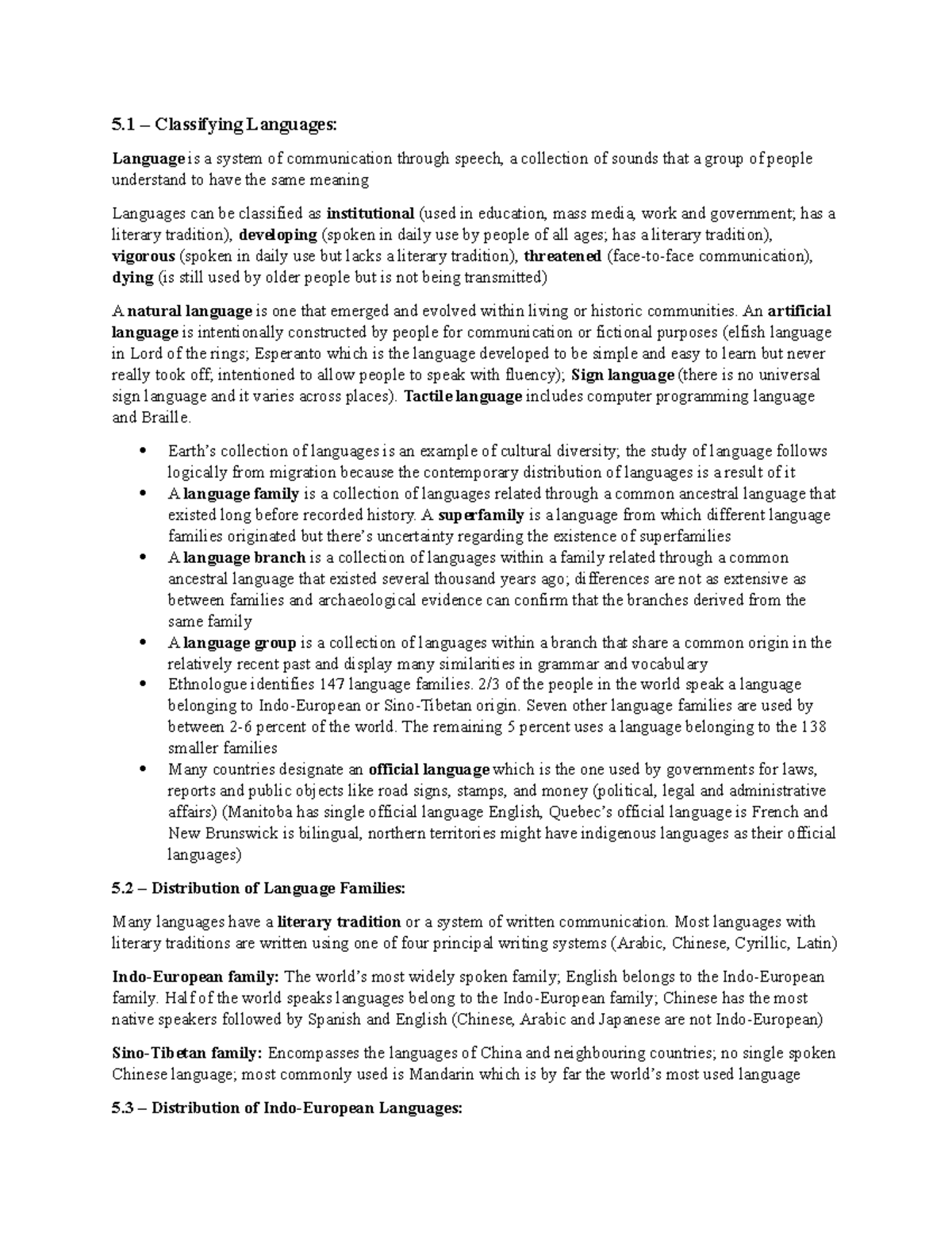 Unit 5 - Notes for Languages - 5 – Classifying Languages: Language is a ...