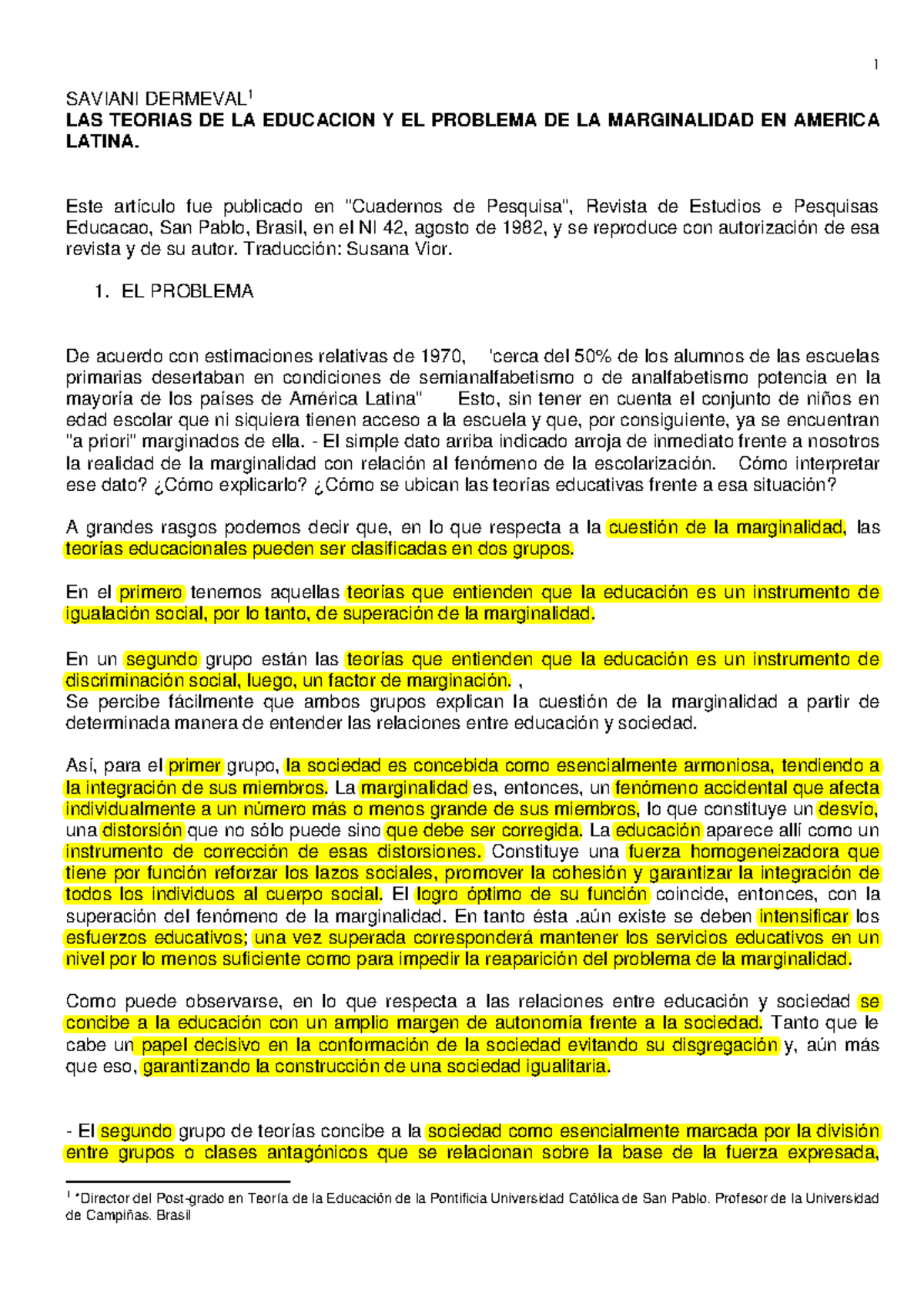 Saviani Las teorias de la educación - SAVIANI DERMEVAL 1 LAS TEORIAS DE ...