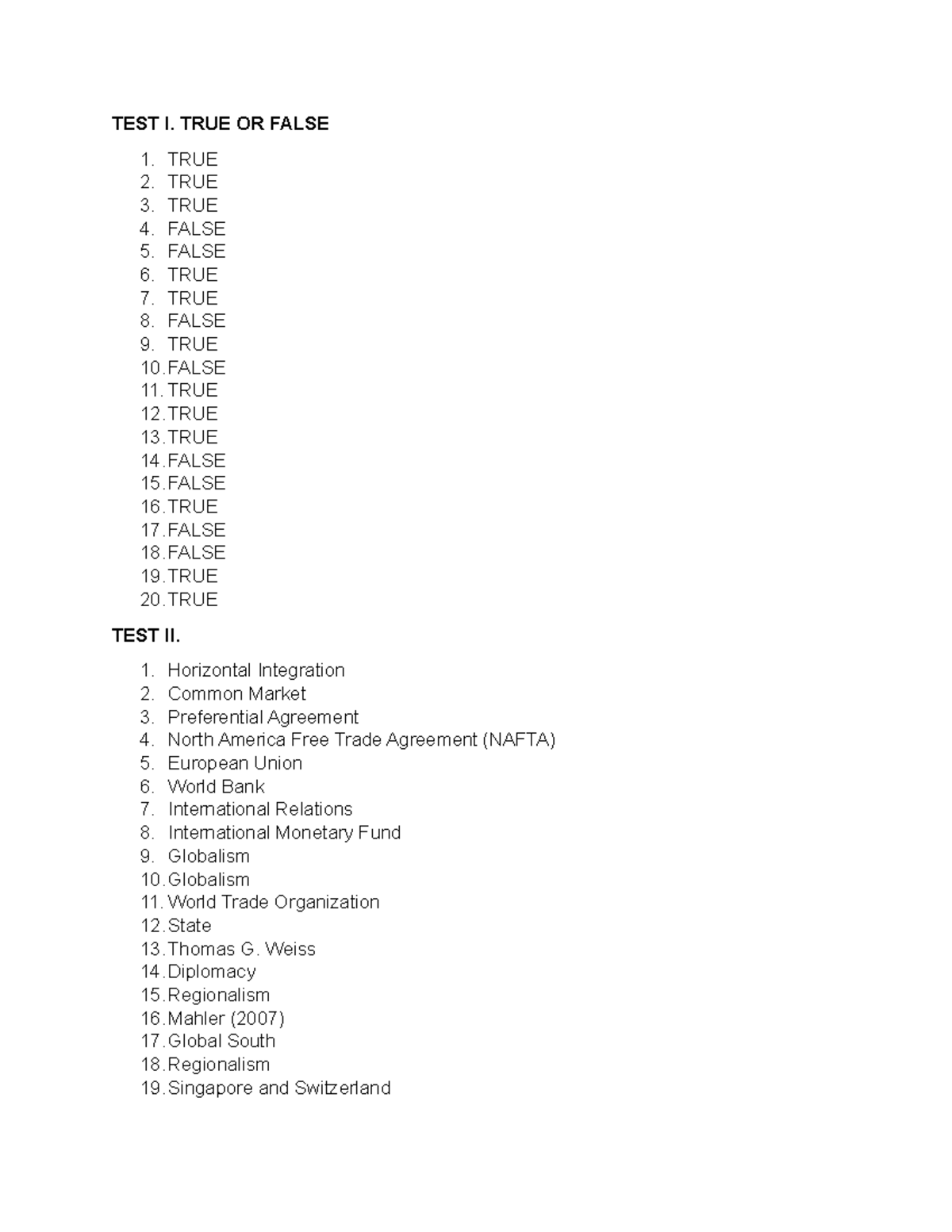 Answer in the Midterm Gec 3 - TEST I. TRUE OR FALSE 1. TRUE 2. TRUE 3 ...