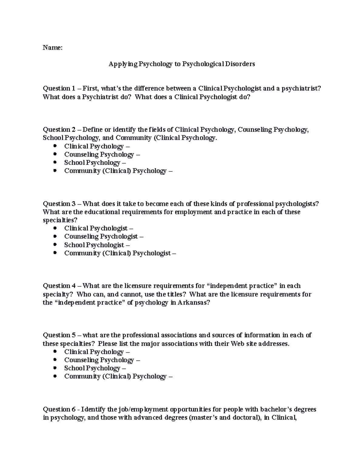 Module 4 Psychology Applied to Psychological Disorders - Response ...