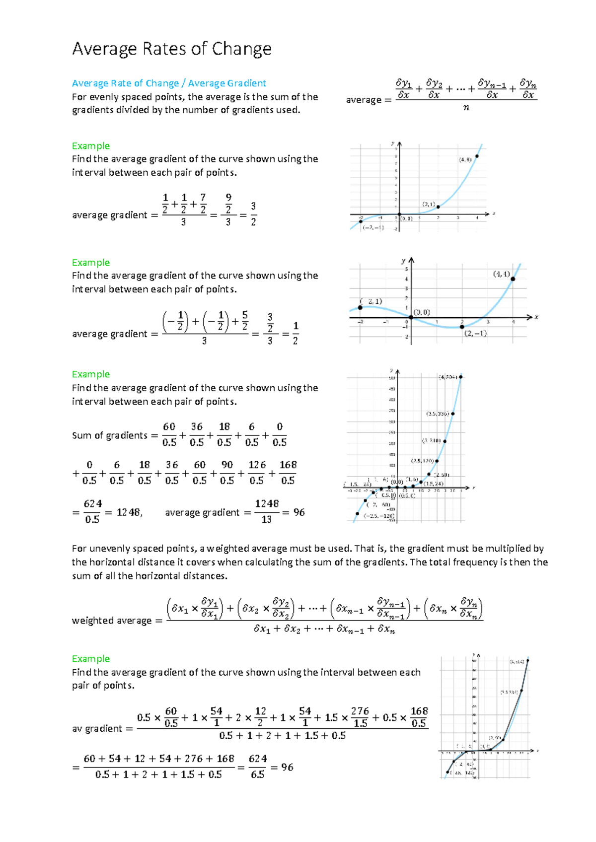 Average Rates of Change - average = 𝛿𝑦ଵ 𝛿𝑥 ⎯⎯⎯ + 𝛿𝑦ଶ 𝛿𝑥 ⎯⎯⎯ + ⋯ + 𝛿𝑦௡ି ...