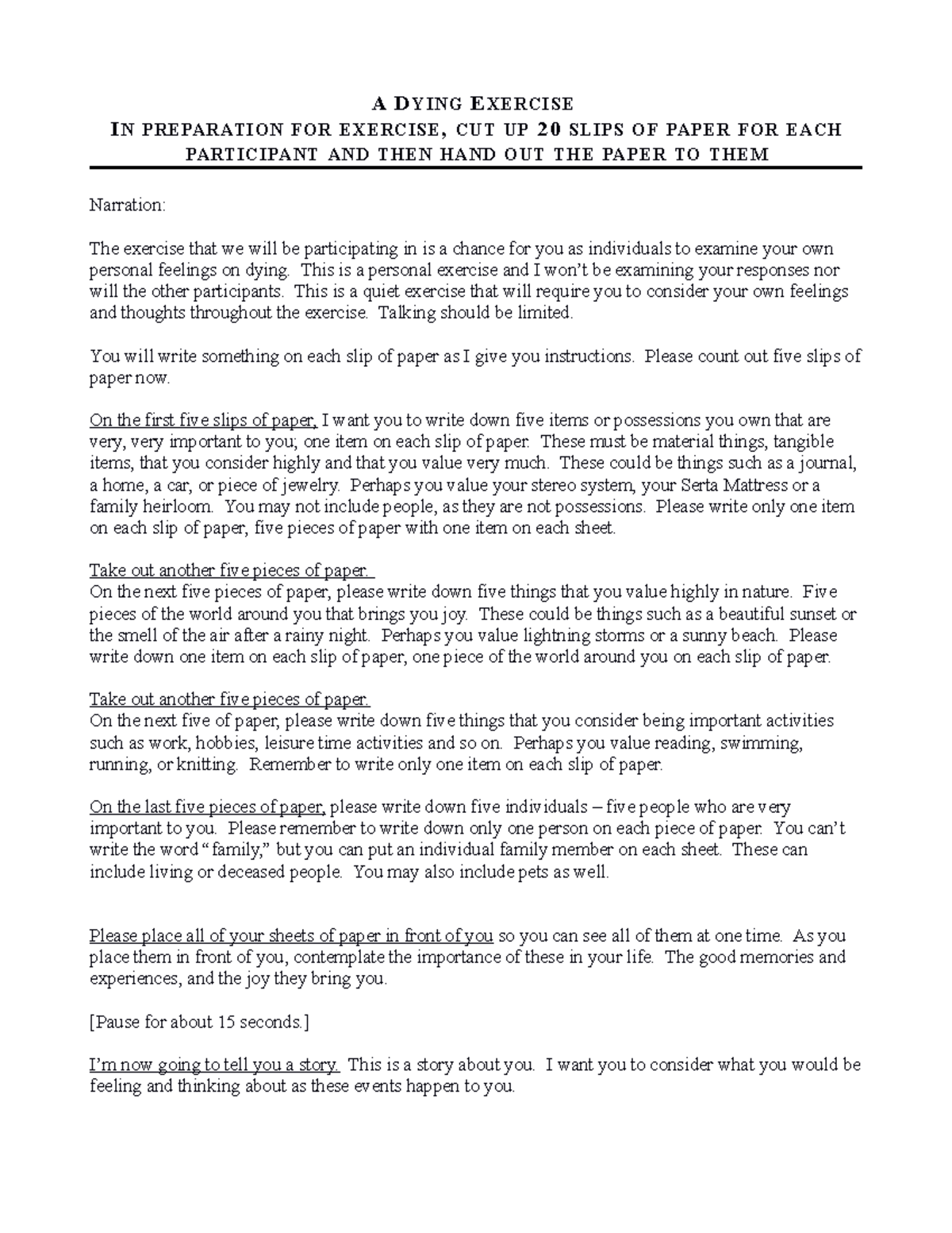 Dying Exercise for NURS 118 - A DYING EXERCISE IN PREPARATION FOR ...