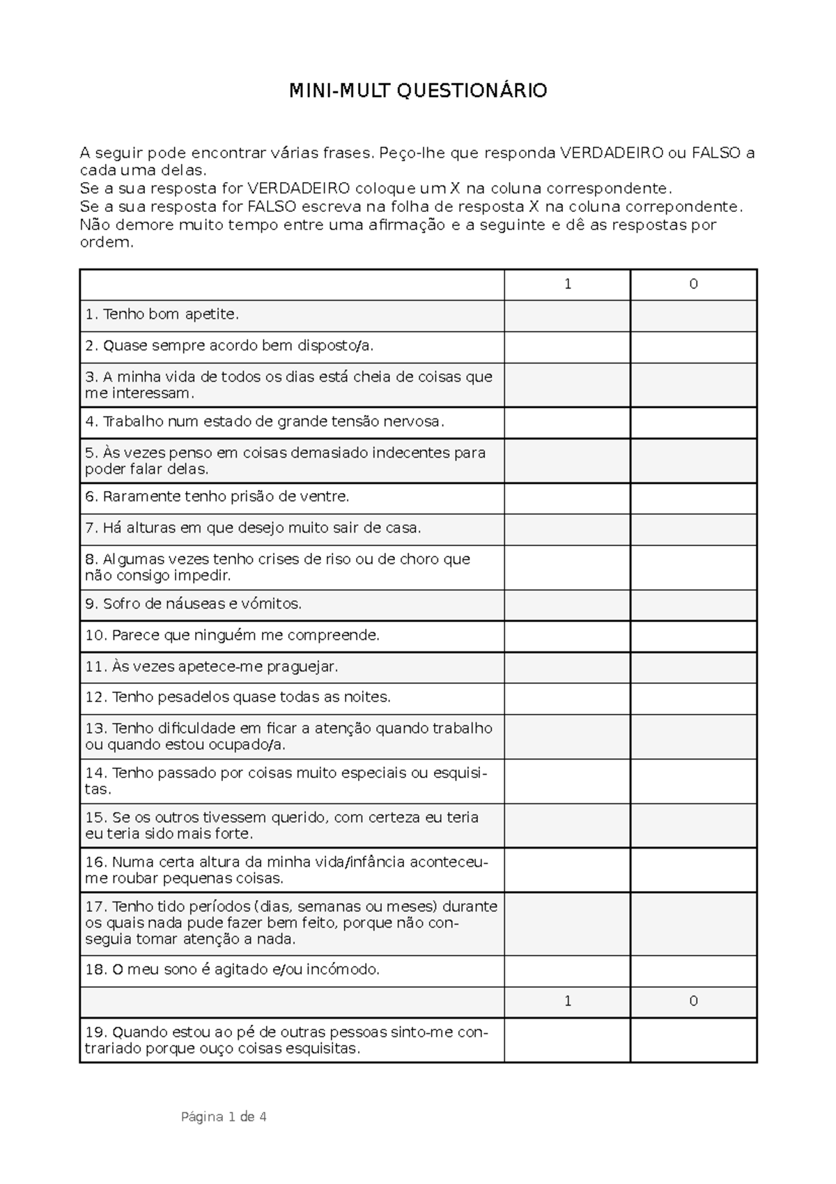 Mini-mult questionário - MINI-MULT QUESTIONÁRIO A seguir pode encontrar ...