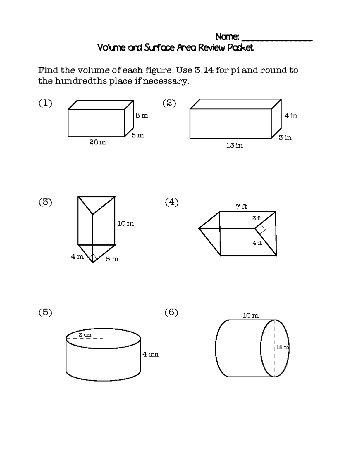 Volumeand Surface Area sheet 1 - Name: _______________ Volume and ...