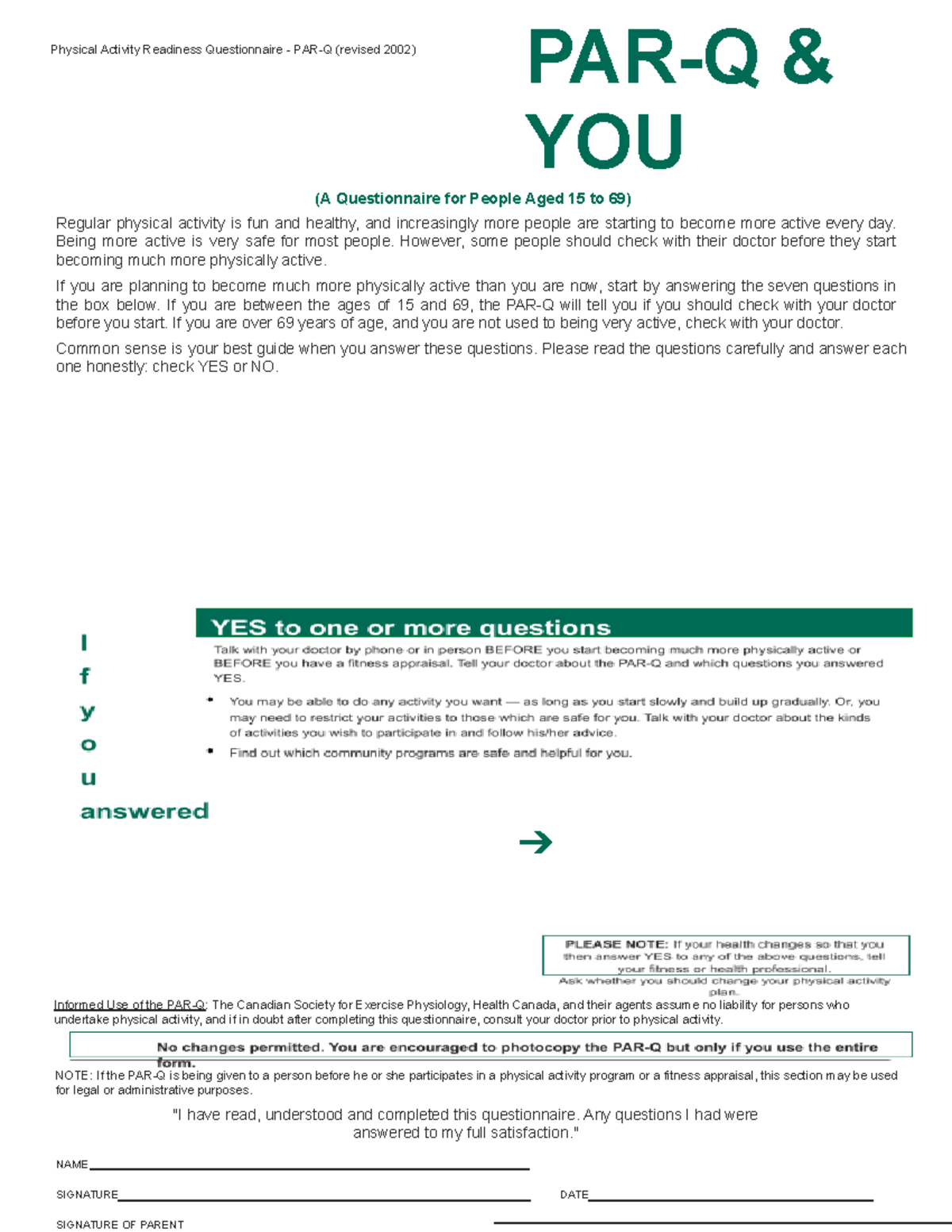 PAR-Q1 - hhhhhh - Physical Activity Readiness Questionnaire - PAR-Q ...