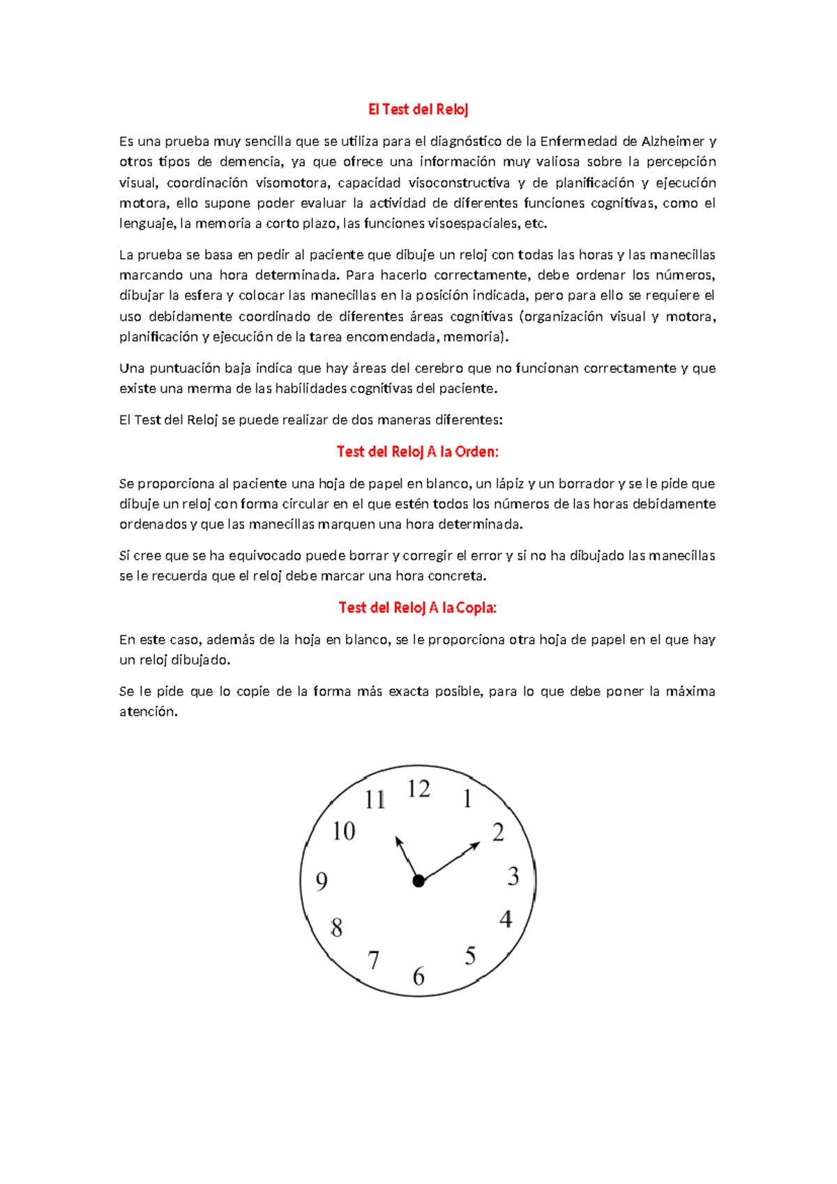 Test del Reloj Ok - test - El Test del Reloj Es una prueba muy sencilla ...