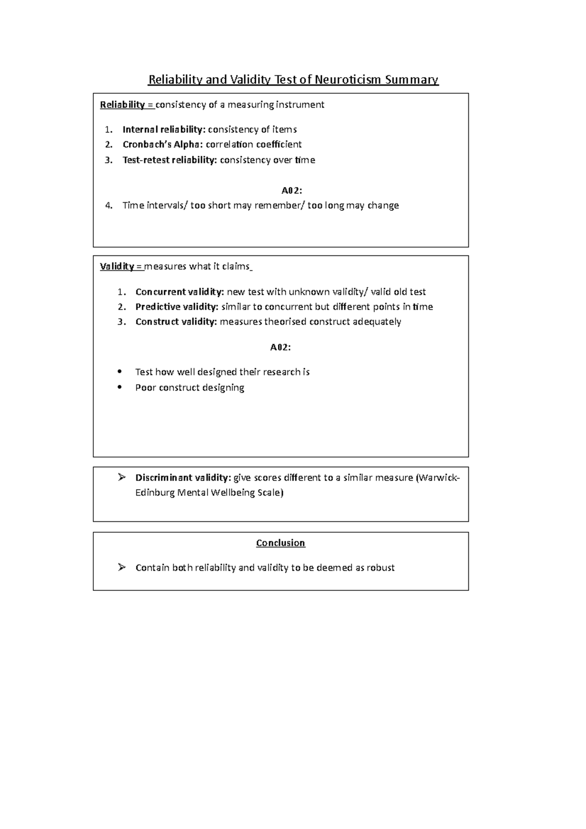 Summary - reliability and validity test of neuroticism - Reliability ...