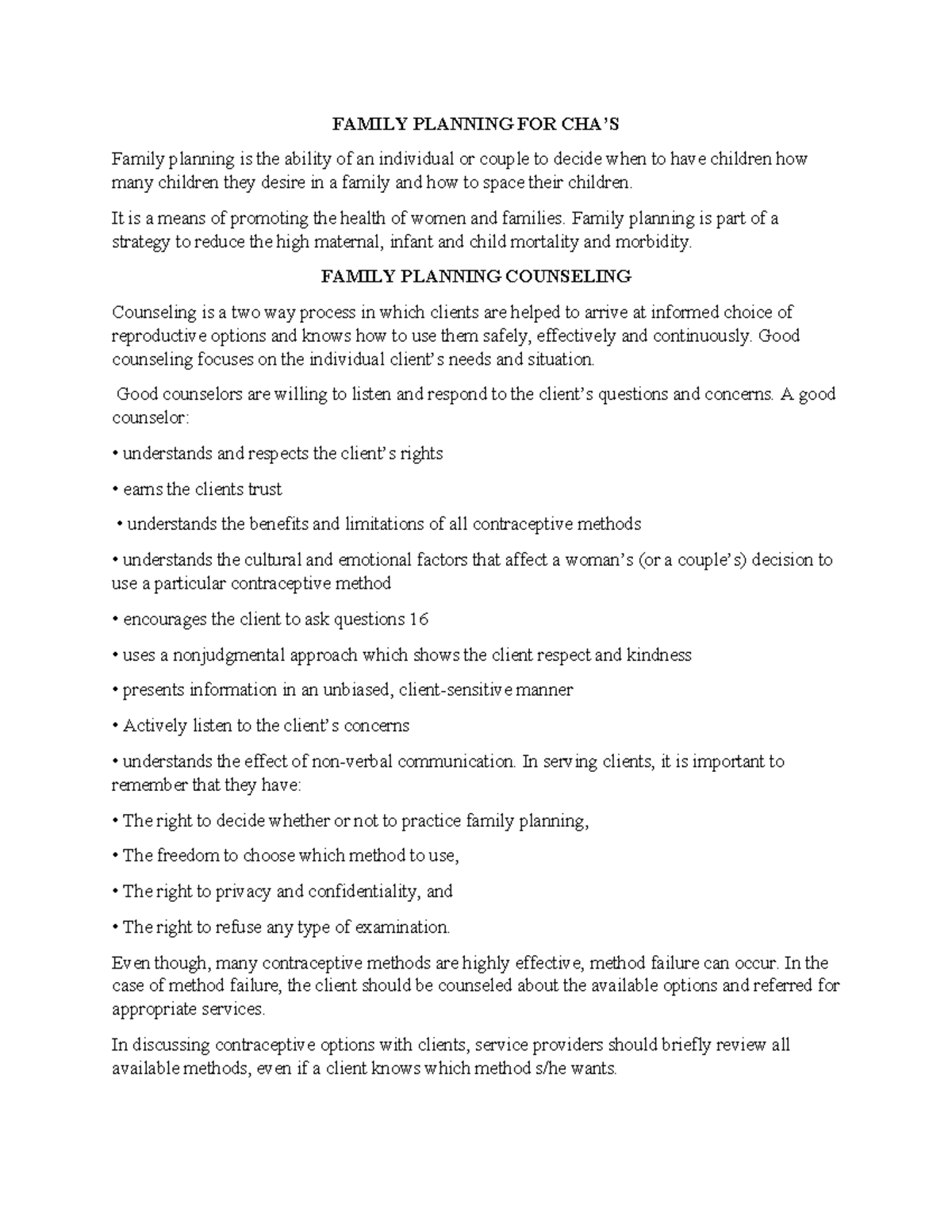 Family Planning FOR CHA’S - FAMILY PLANNING FOR CHA’S Family planning ...