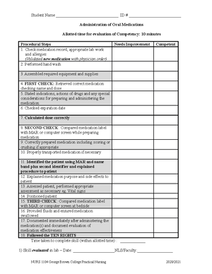 Wk 3 - Skill Checklist - Subcutaneous injection F20 - Student Name