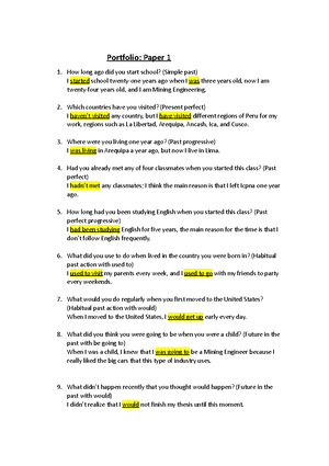 Portfolio Drafts - Portfolio: Paper 1 1. How long ago did you start ...