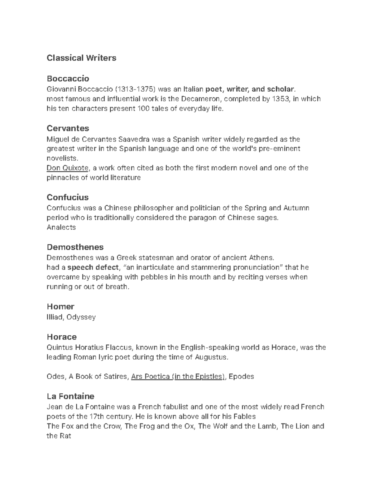 Classical Writers - Lecture notes - Classical Writers Boccaccio ...