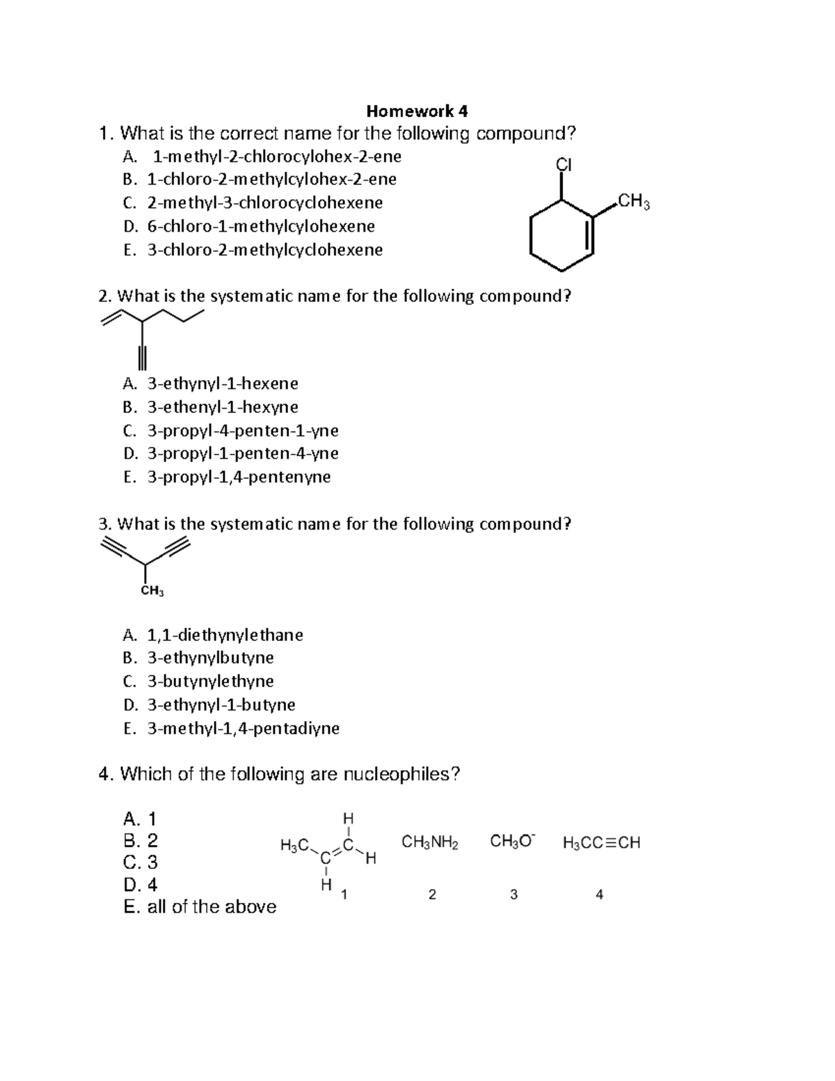 Alkene and alkyne reaction worksheet - Homework 4 What is the correct ...