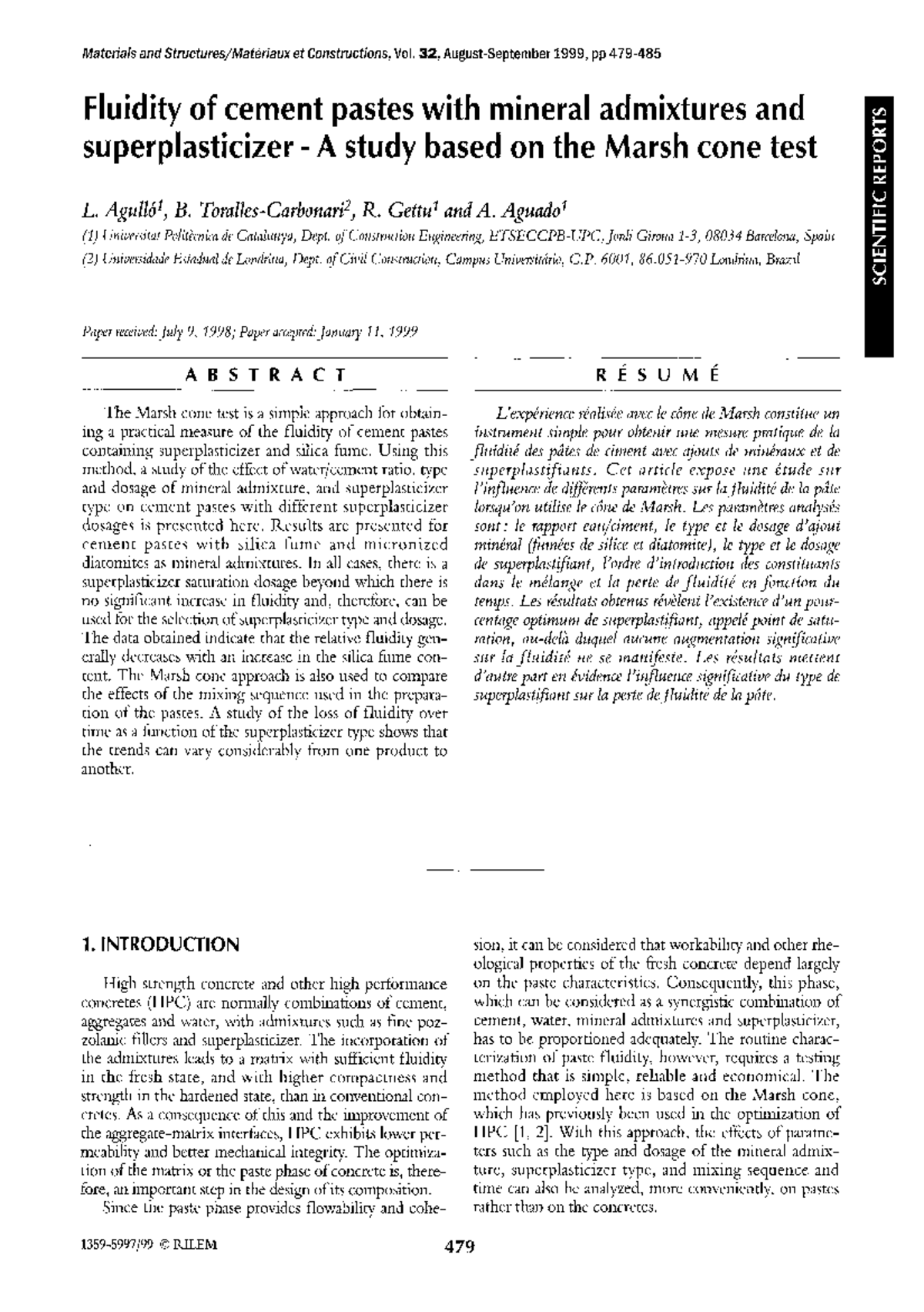 Agulló 1999 Article Fluidity Of Cement Pastes With Mine - Materials and ...