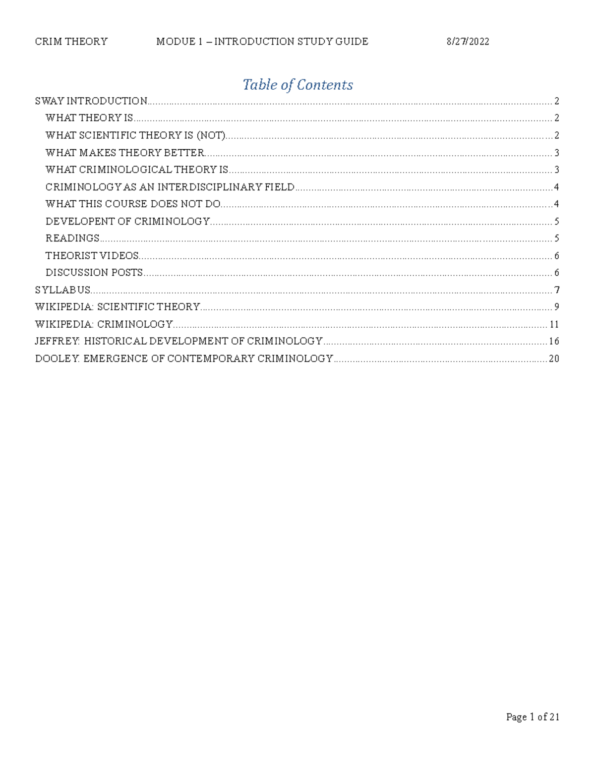 1.1 Introduction Study Guide - Table of Contents SWAY - Studocu