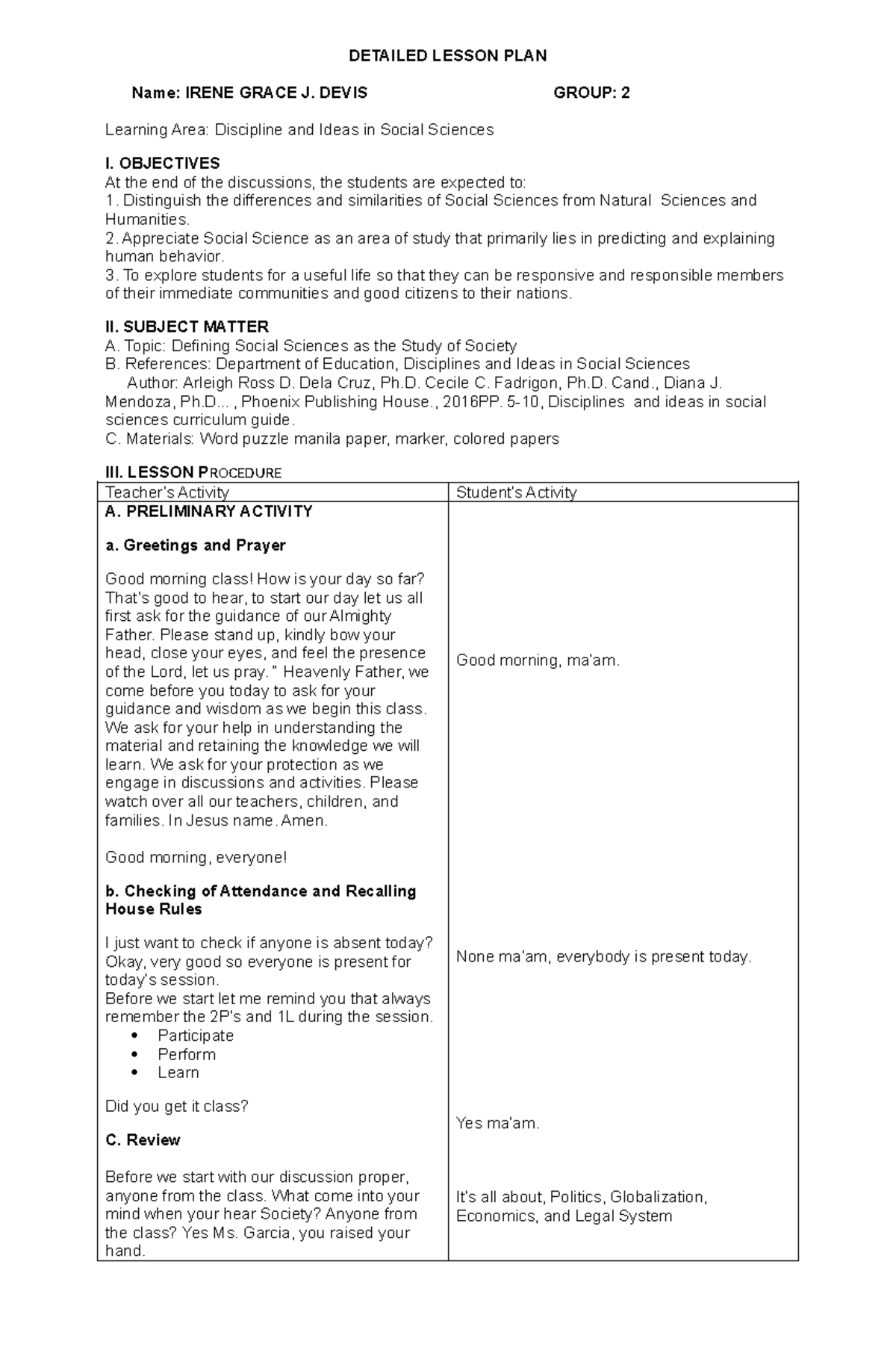 Detailed Lesson PLAN - see attach files - DETAILED LESSON PLAN Name ...