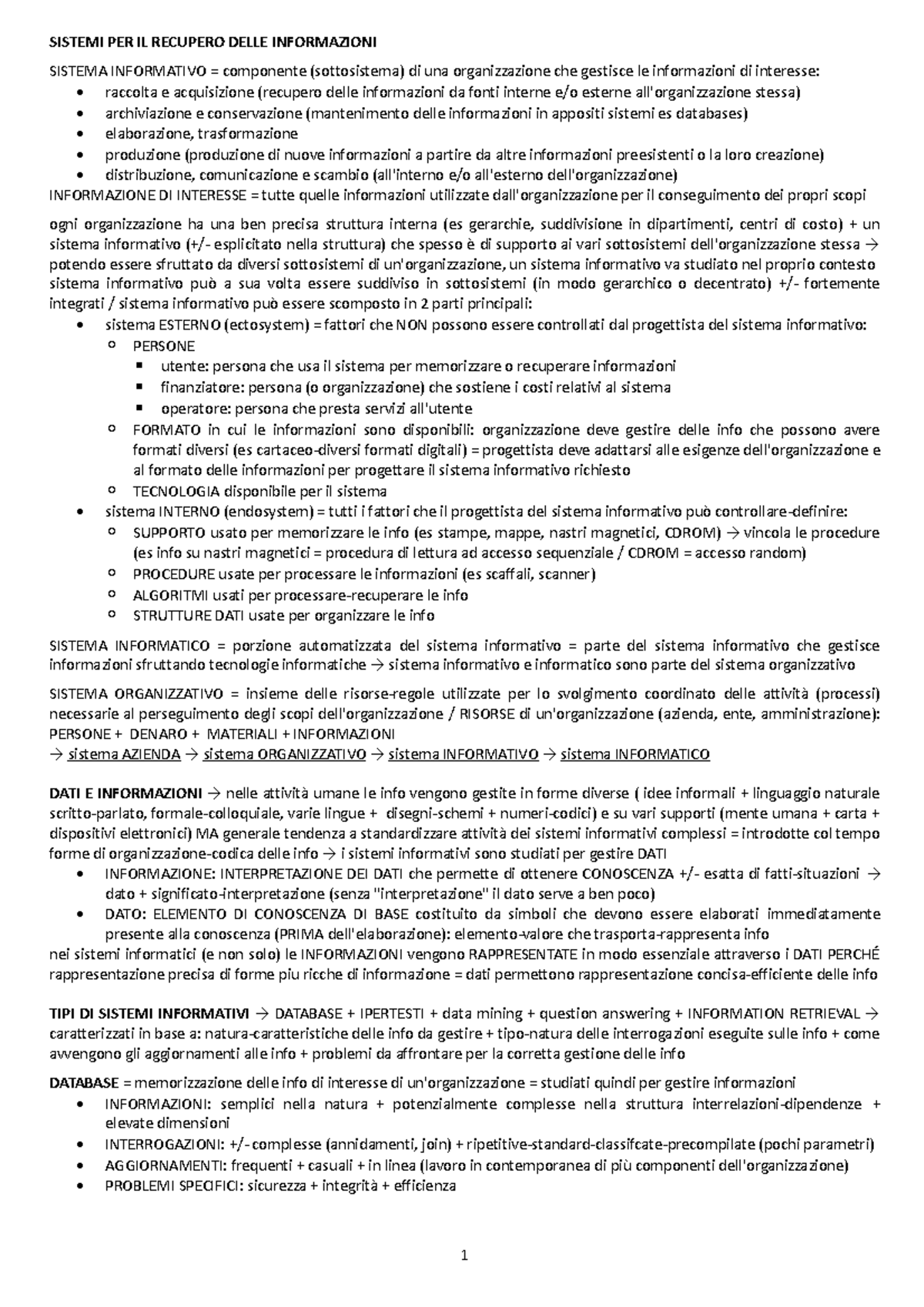 Appunti Sistemi PER IL Recupero Delle Informazioni - SISTEMI PER IL ...