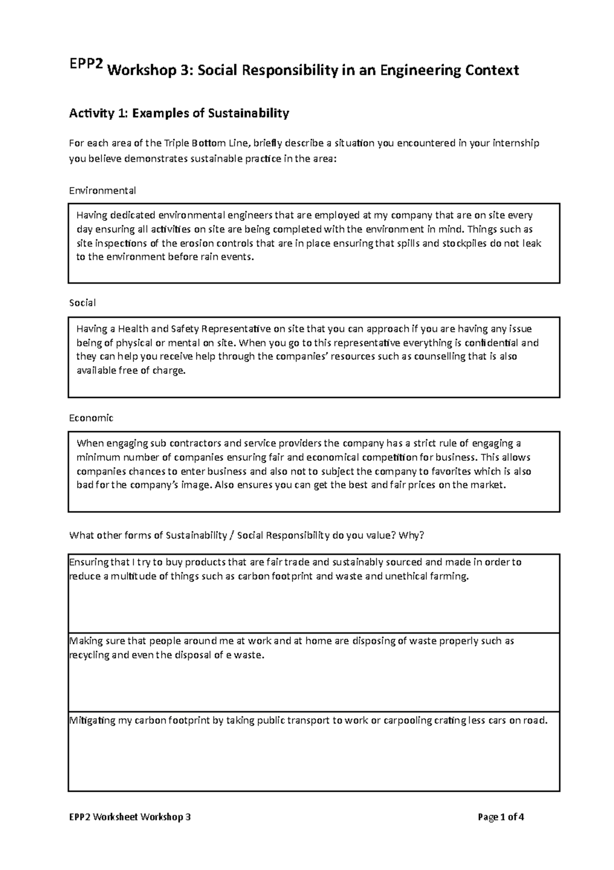 EPP2 Workshop 3 Worksheet - EPP2 Workshop 3: Social Responsibility in ...