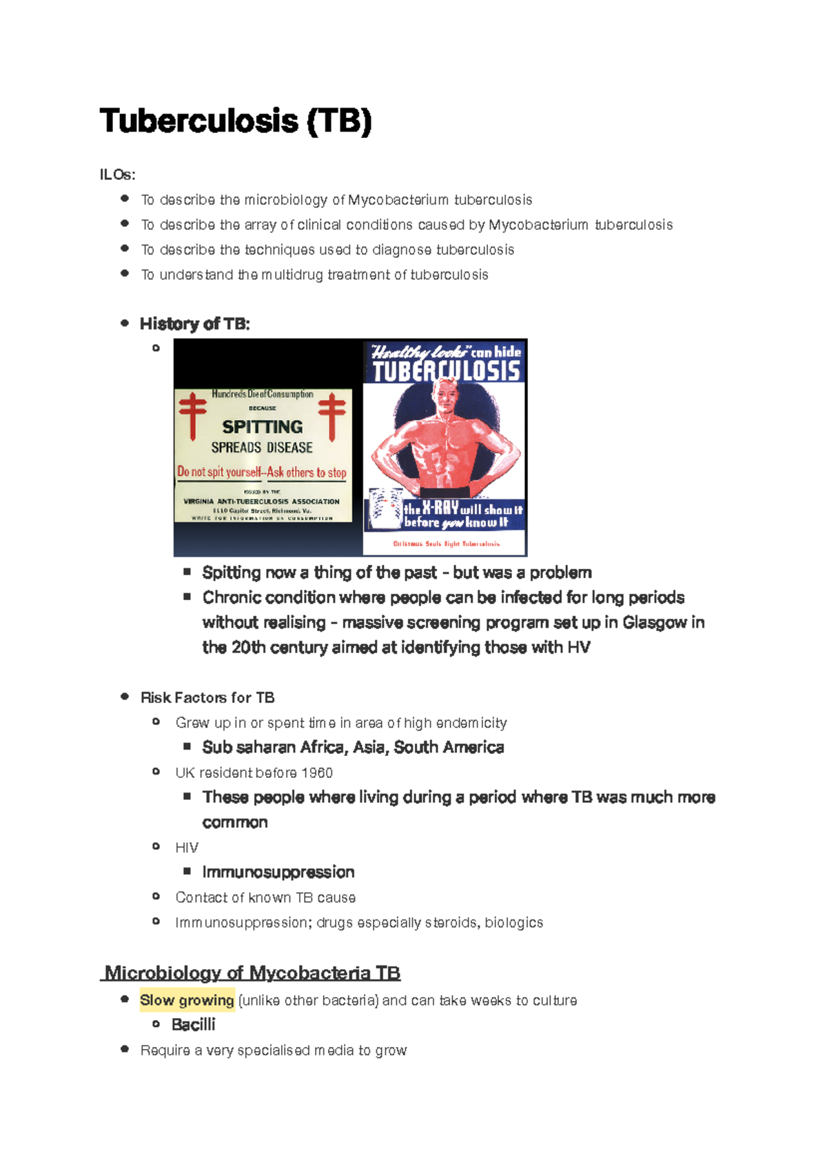 Tuberculosis (TB) - Tu b e rc u l o s i s ( T B ) ILOs: Microbiology of ...