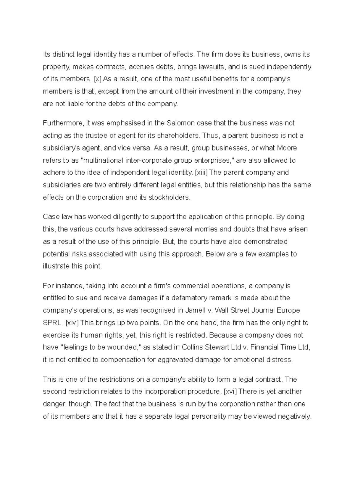 Busines law 26 - Its distinct legal identity has a number of effects ...