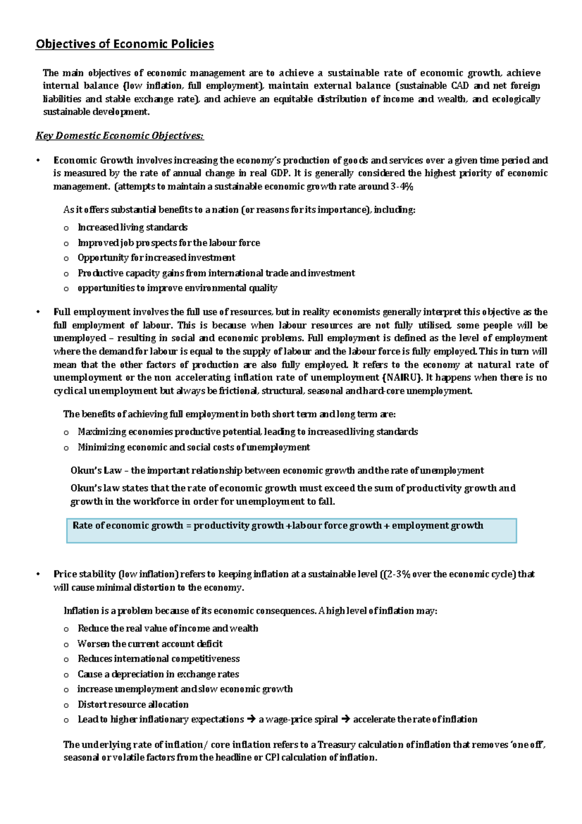 Economic Policies and Management Notes - Objectives of Economic ...