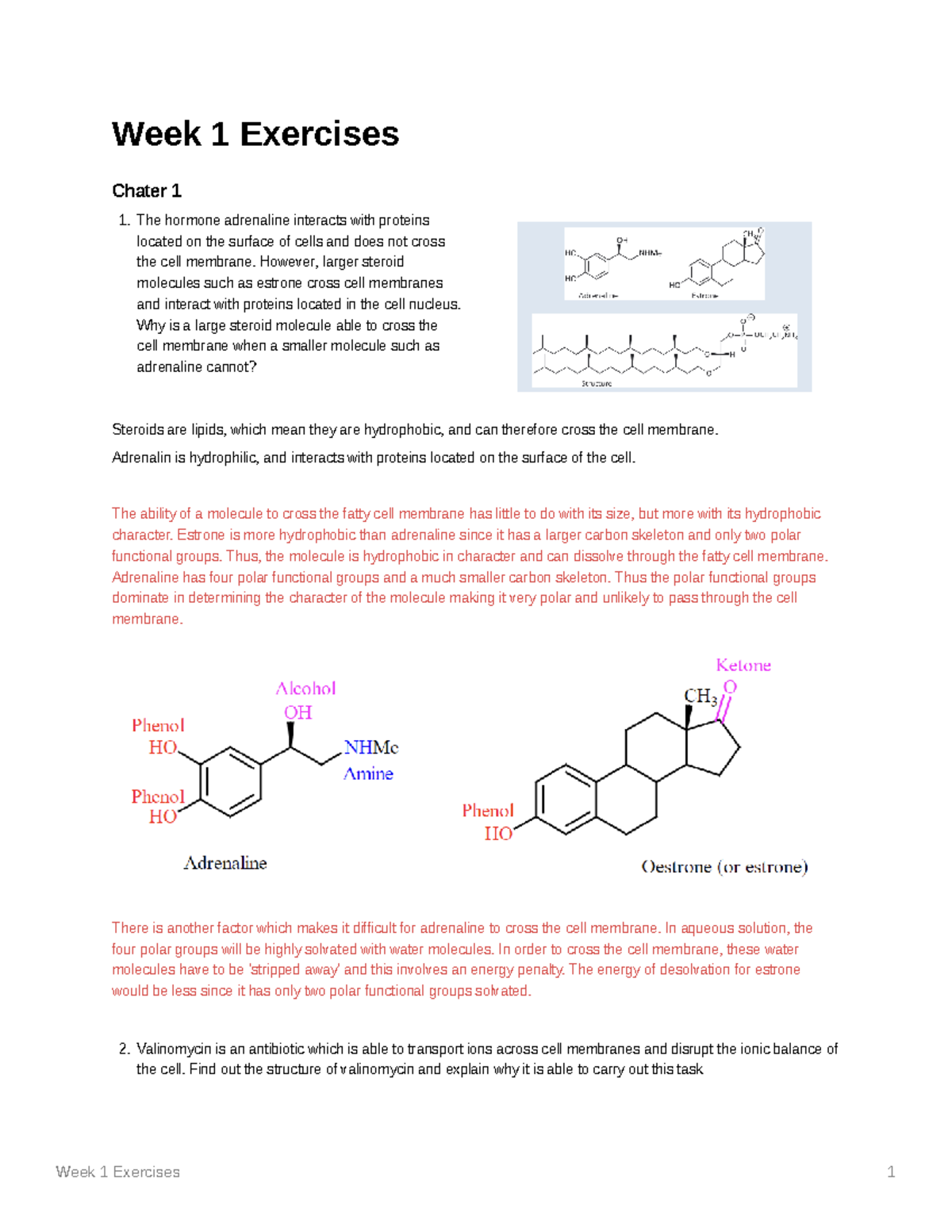 Medchem combined exercises - Week 1 Exercises Chater 1 The hormone ...