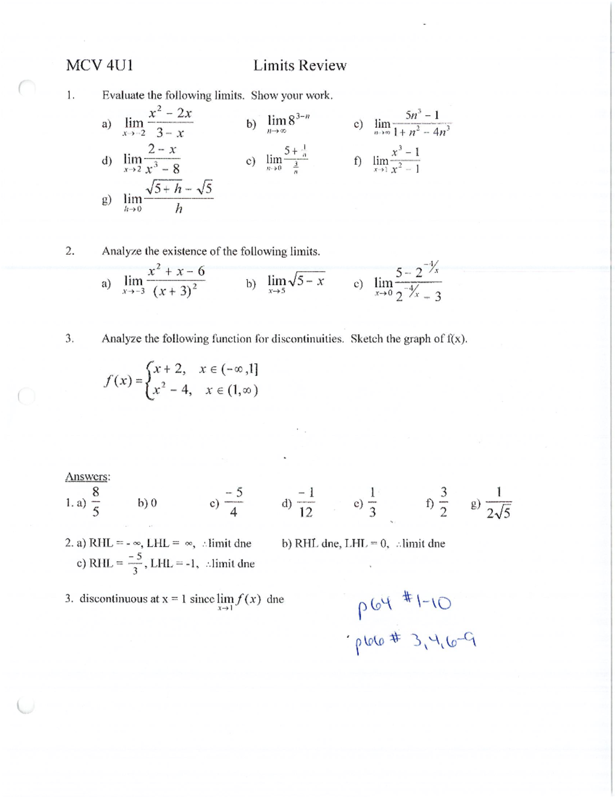 Limits Review - 3334 - Studocu