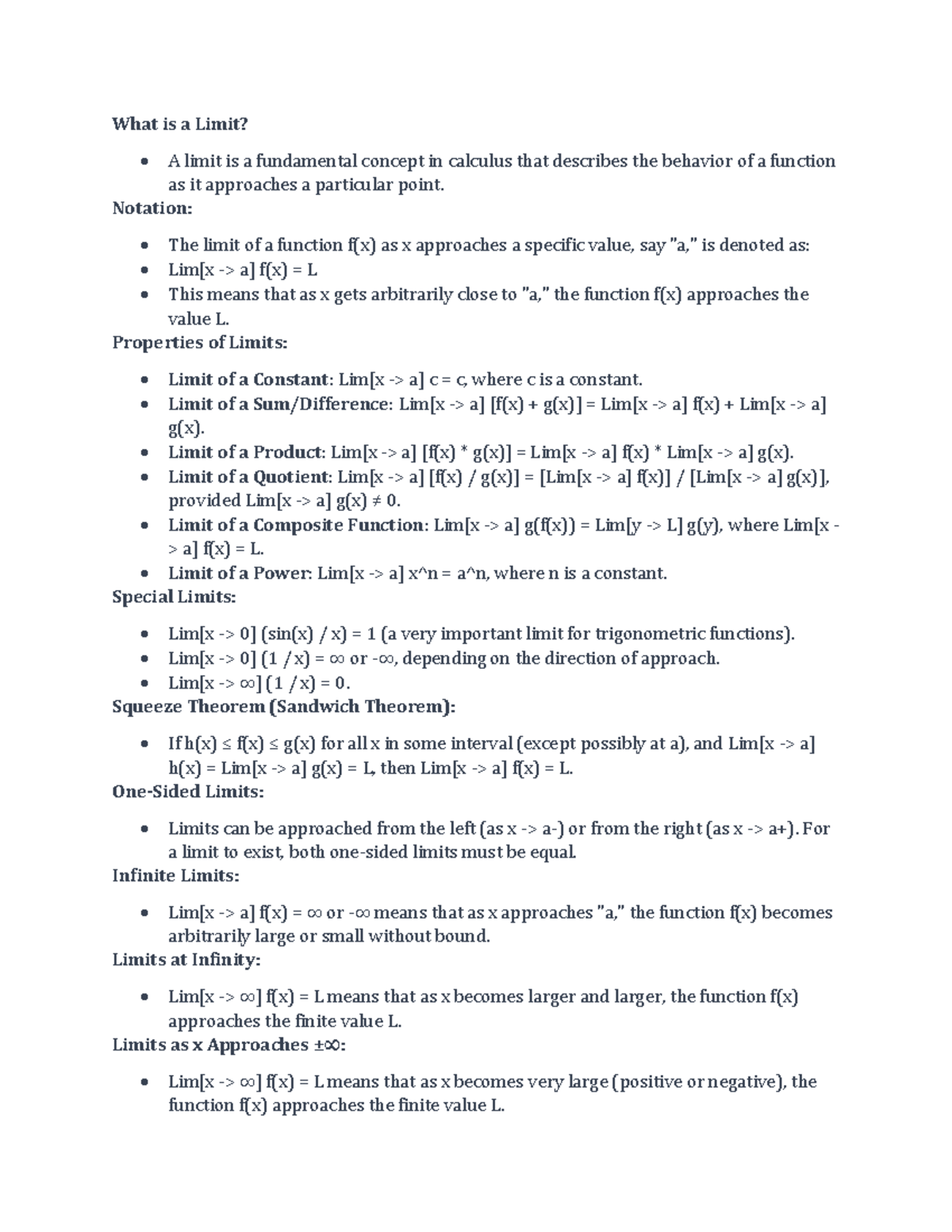 Limits Notes for Calc BC - What is a Limit? - A limit is a fundamental ...