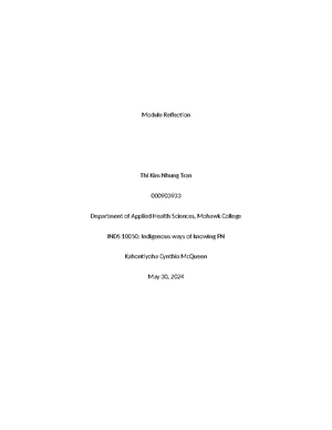 Creative Reflection final - Creative Reflection - INDS 10039 Indigenous ...