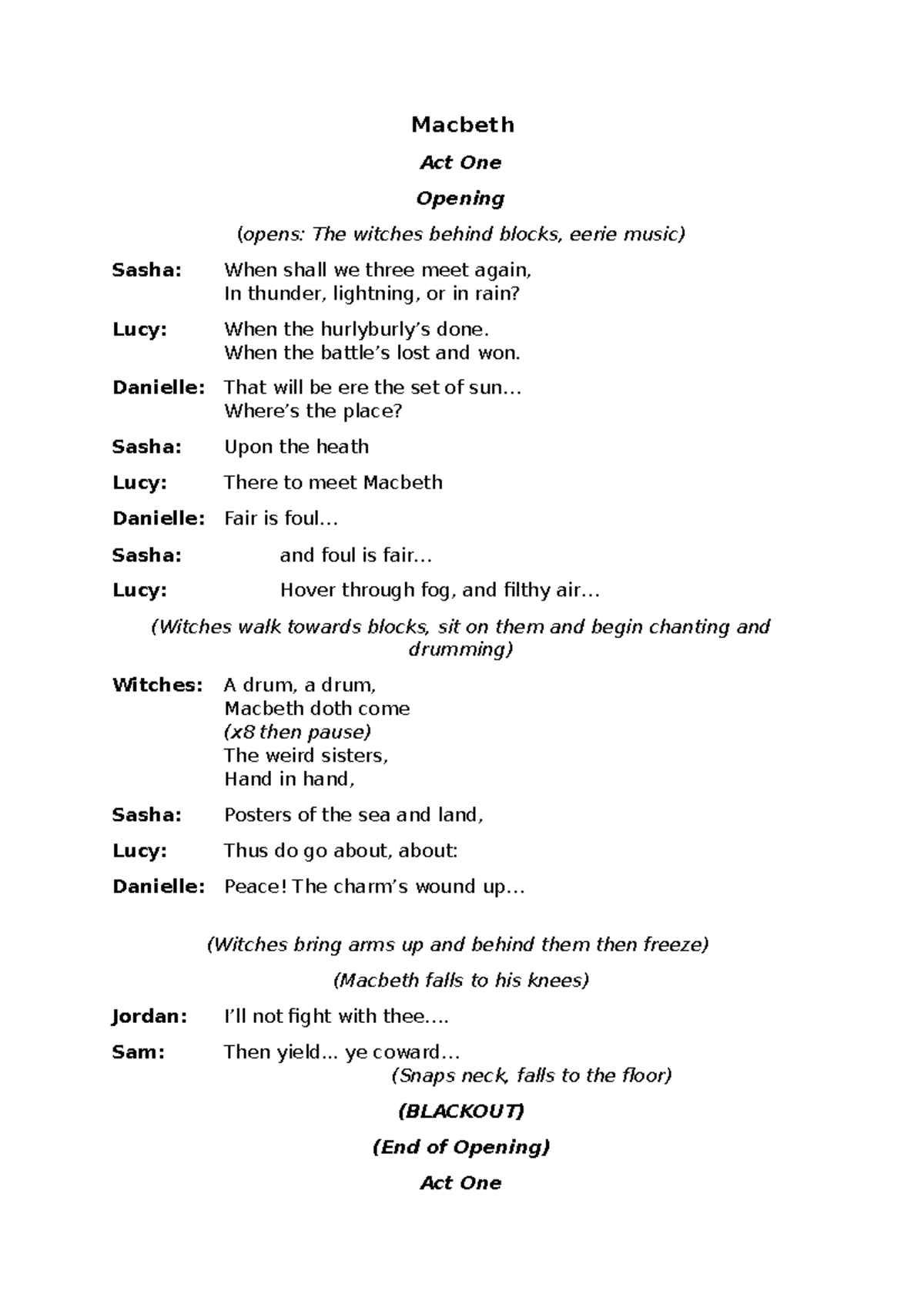 Macbeth Act One Opening - Studocu
