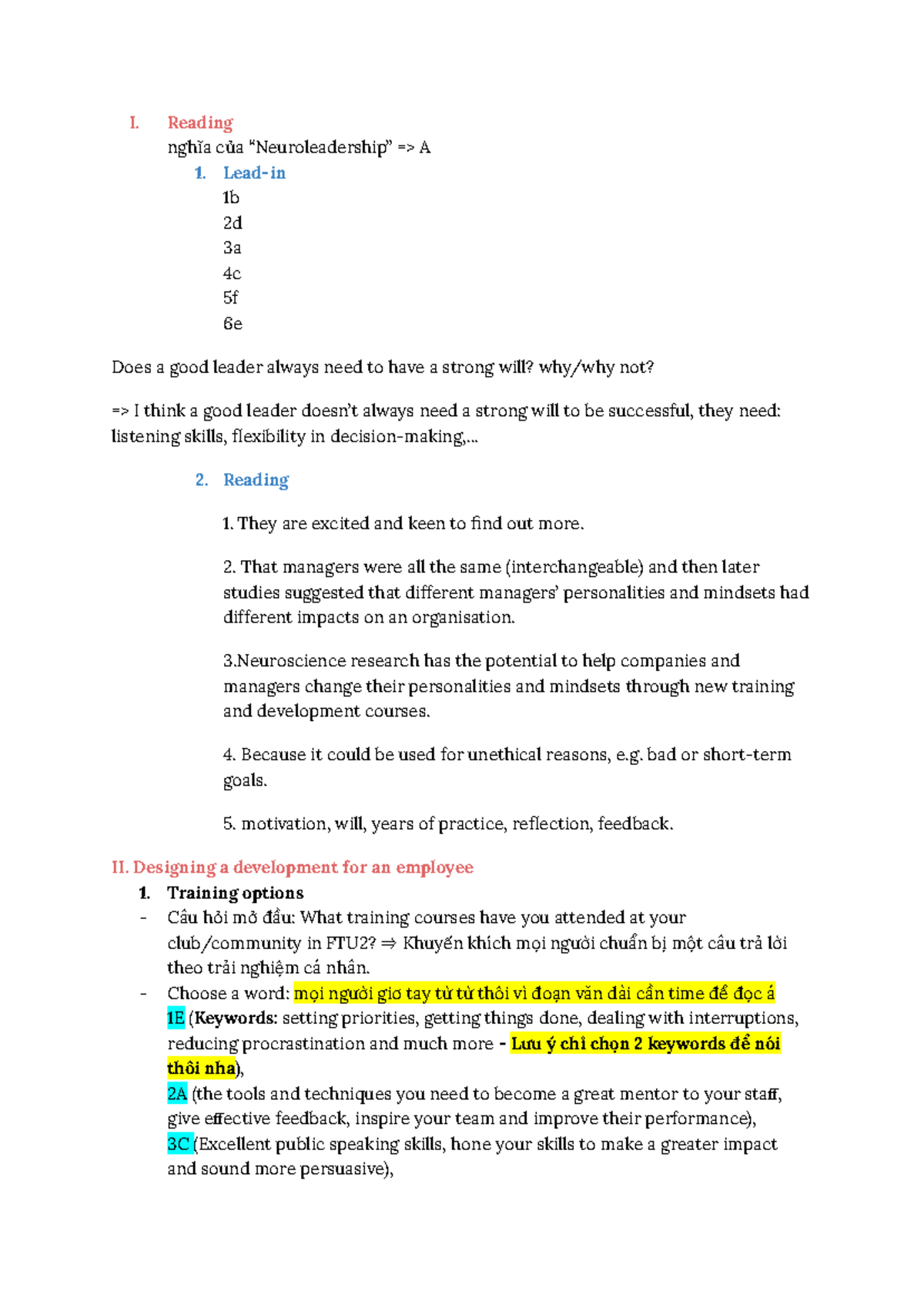 File-mật - I. Reading nghĩa của “Neuroleadership” => A 1. Lead-in 1b 2d ...