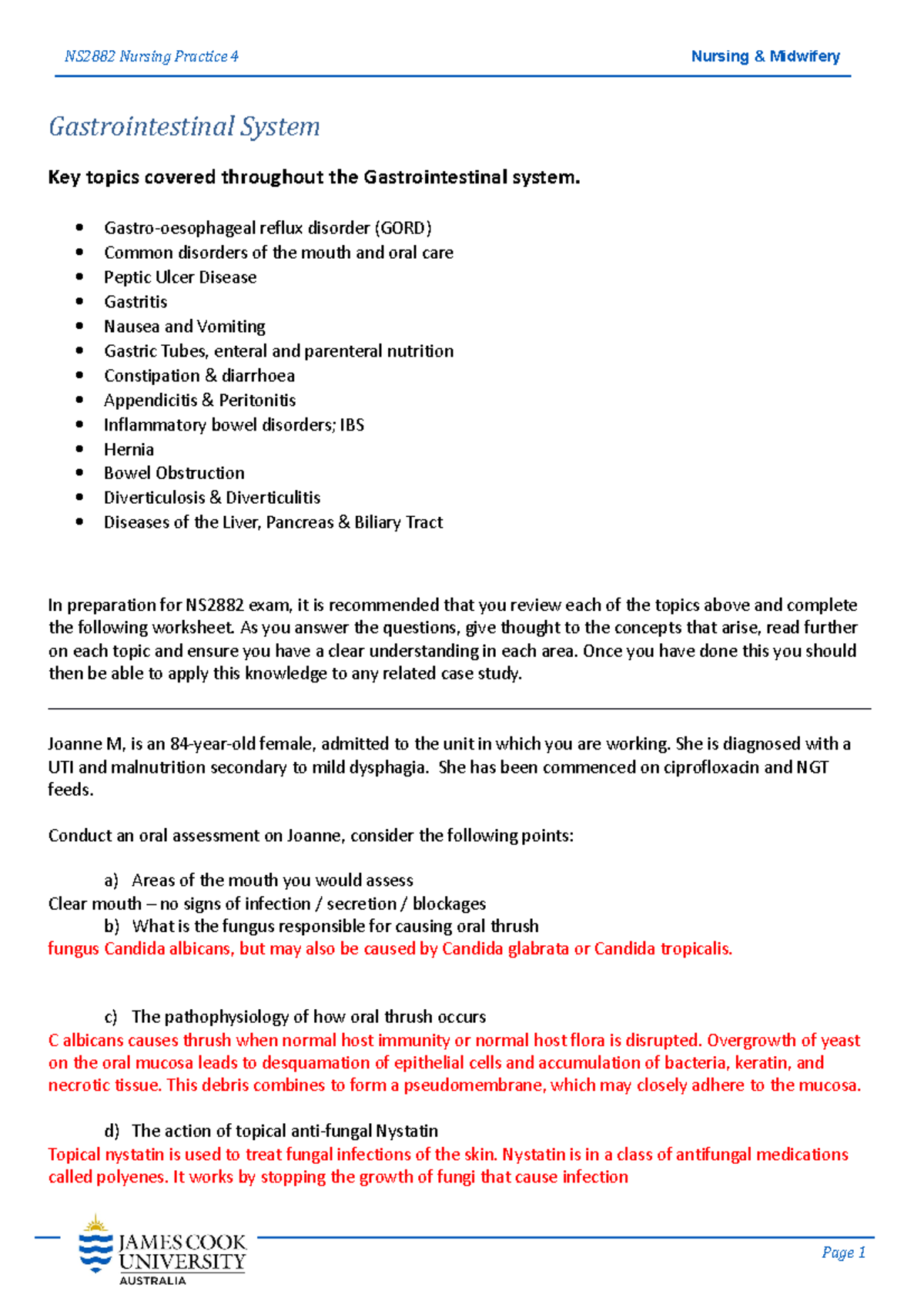NS2882 GIT Review Exam Prep Worksheet Final 2021 - Gastrointestinal ...