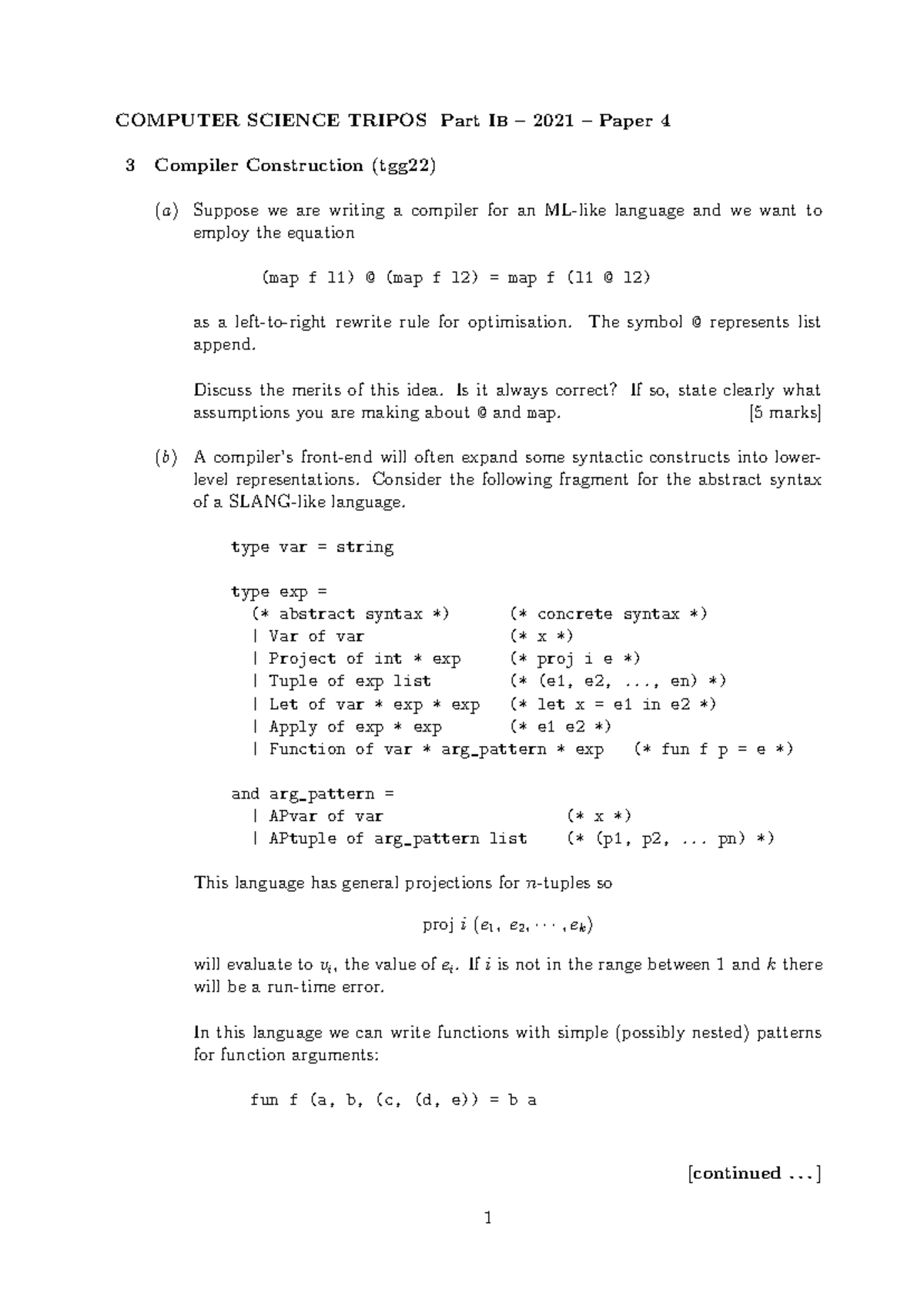 Y2021p4q3 - computer science exam - 3 COMPUTER SCIENCE TRIPOS Part IB ...