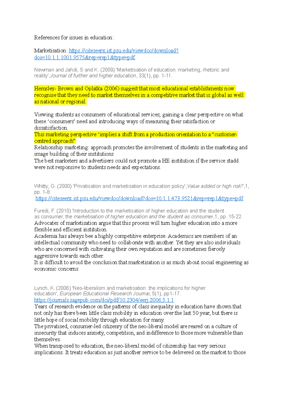 Refereces for issues in education - References for issues in education ...