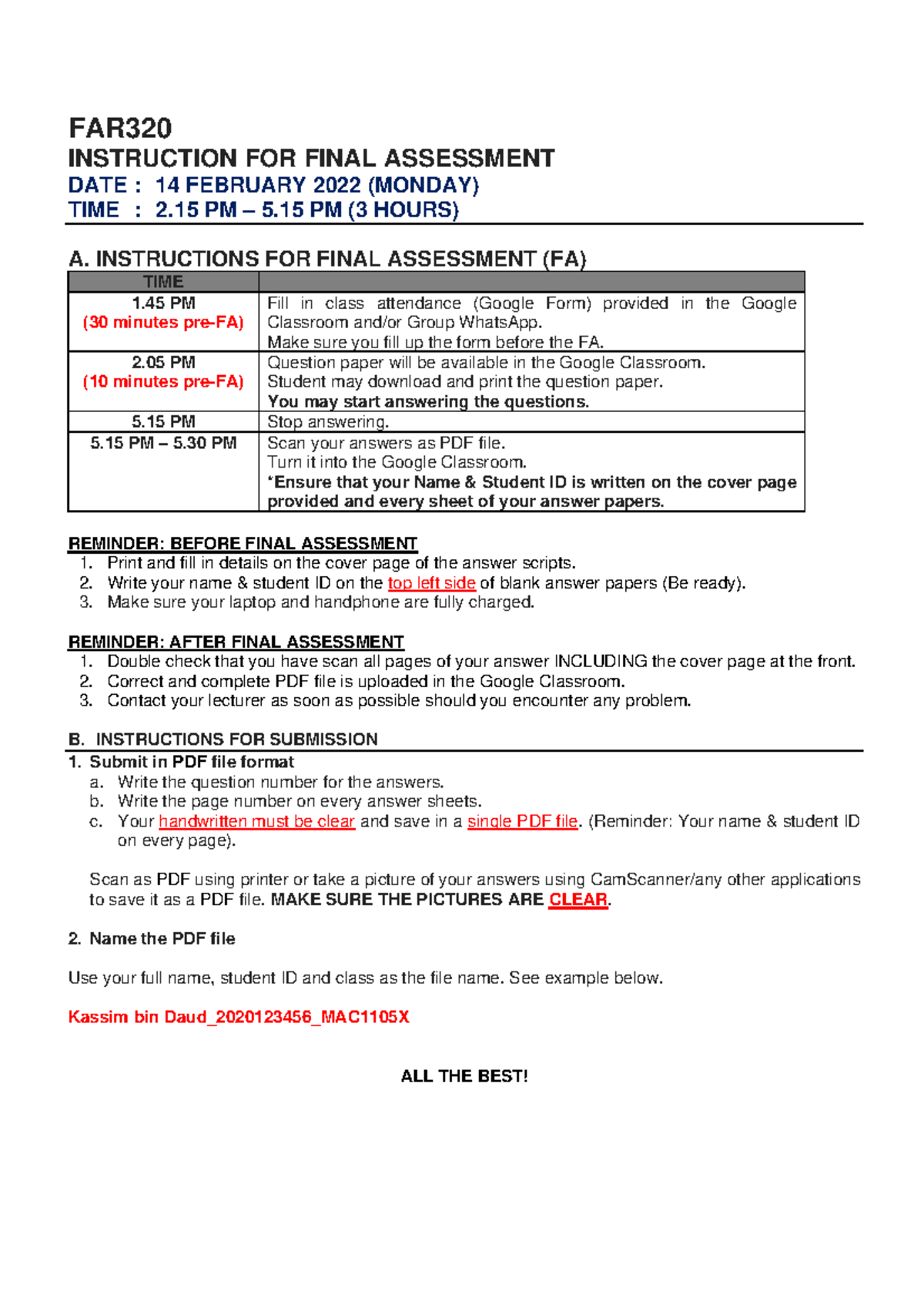 2. FAR320 Guideline Final Assessment Submission - FAR INSTRUCTION FOR ...