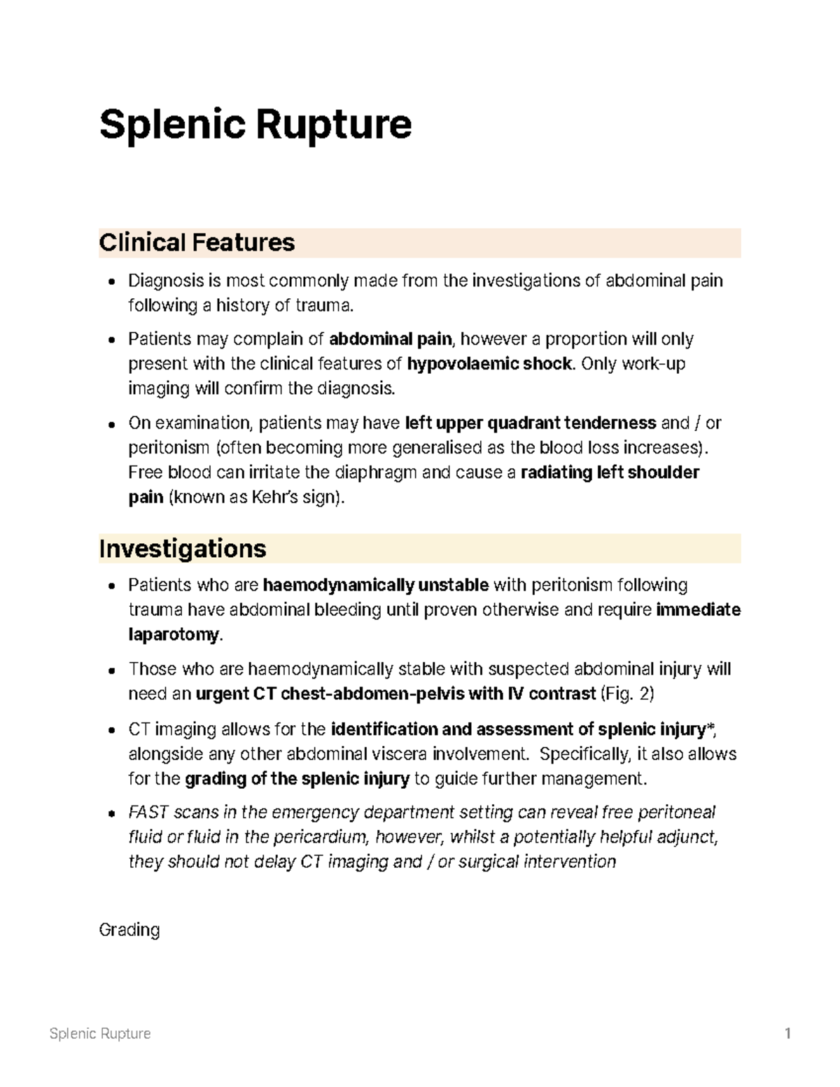 Splenic Rupture - Splenic Rupture Clinical Features Diagnosis is most ...