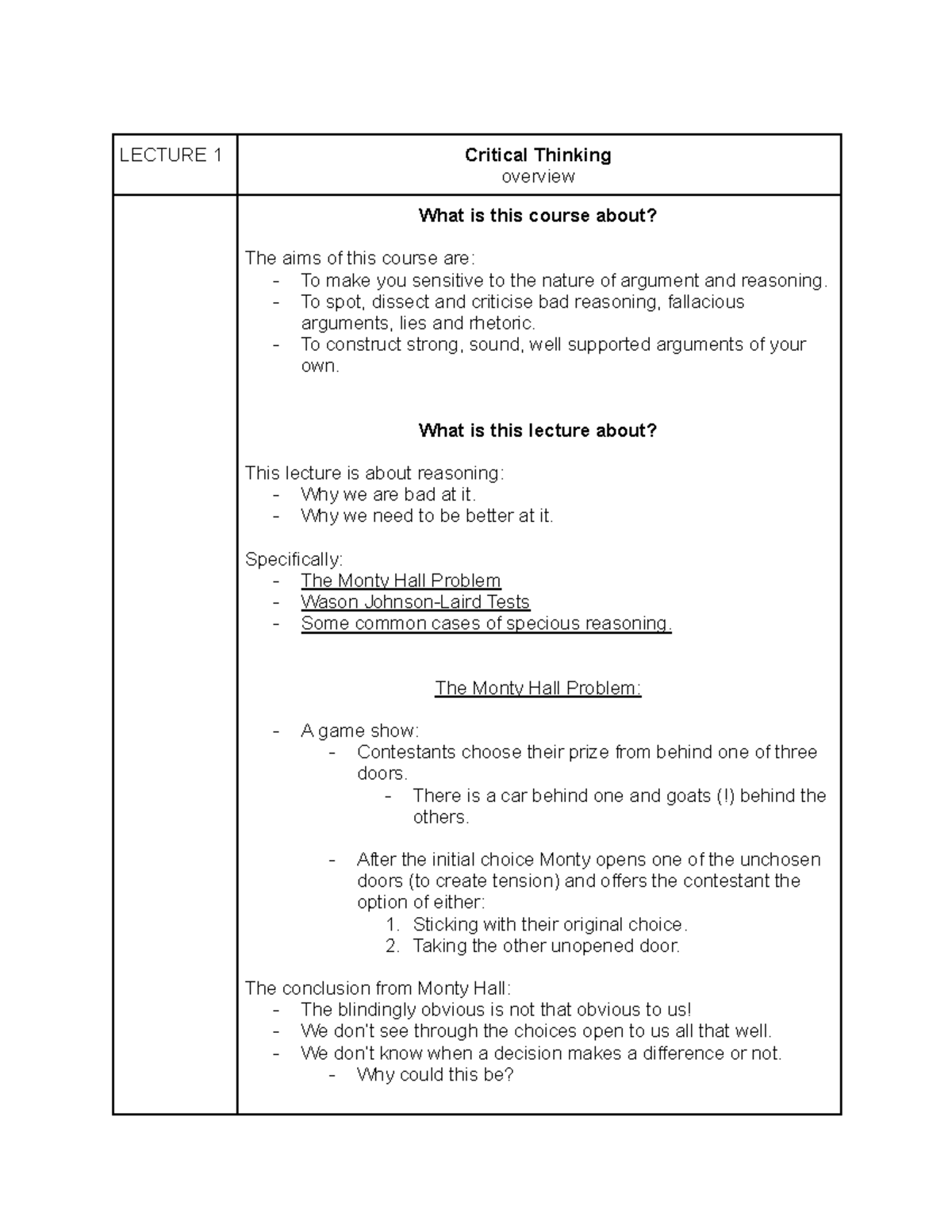 PHIL1037 - WEEK 1 - I got a distinction in this unit - LECTURE 1 Critical Thinking overview What ...