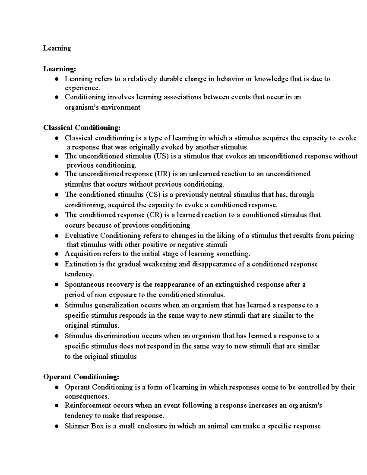 Learning - Conditioning involves learning associations between events ...