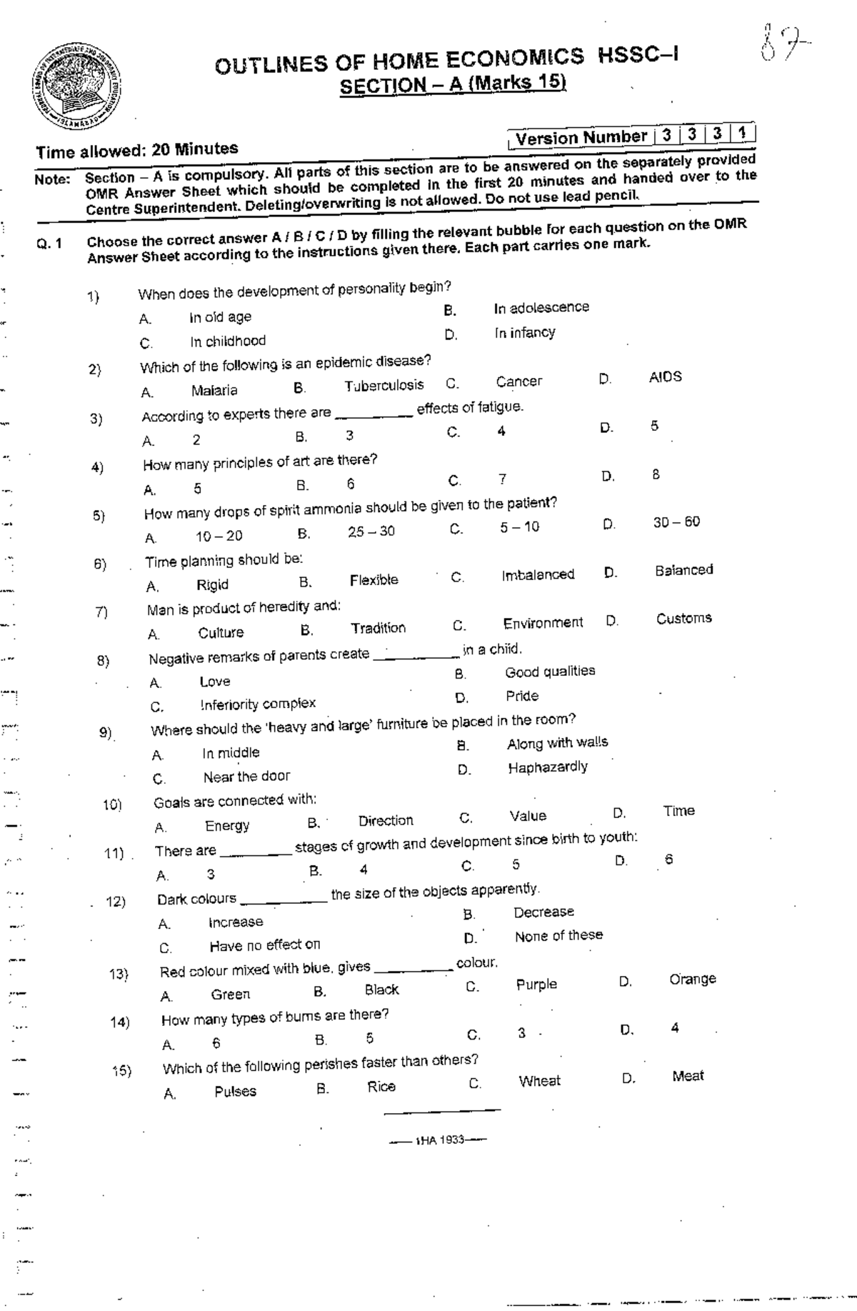 Outlines of Home Economics - exam guidelines pu - Punjab University ...
