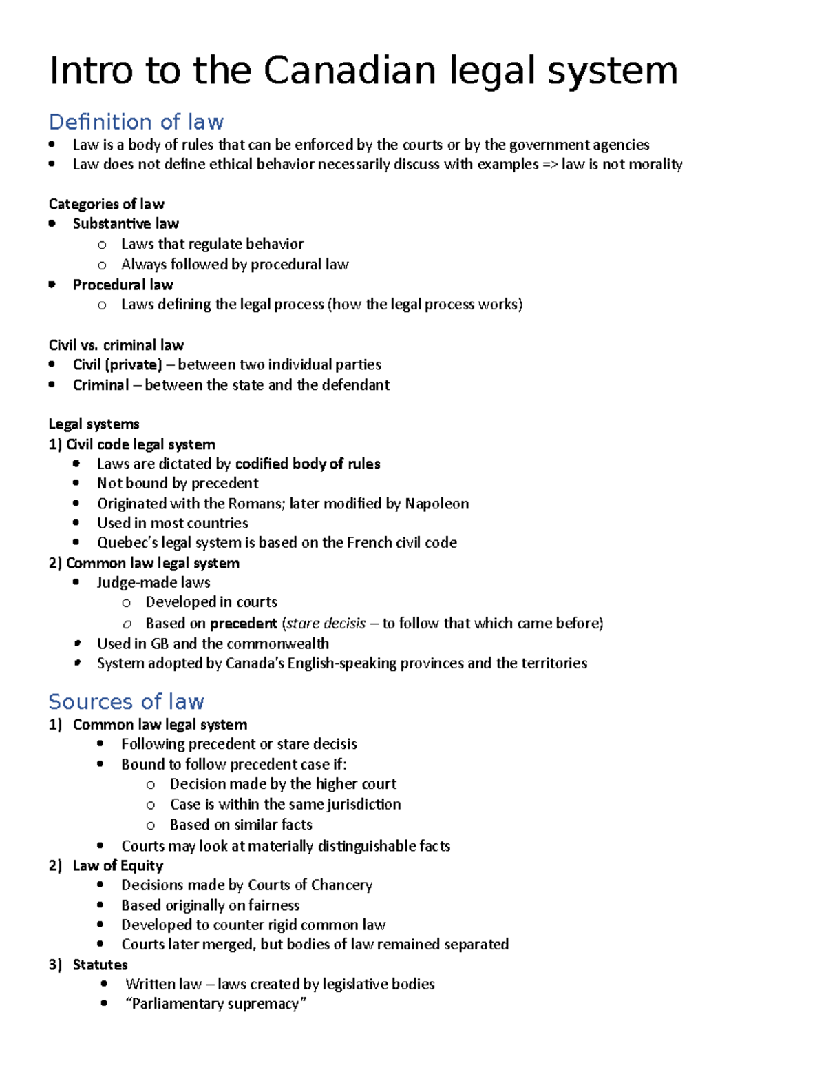 BUS393midterm notes - Intro to the Canadian legal system Definition of ...