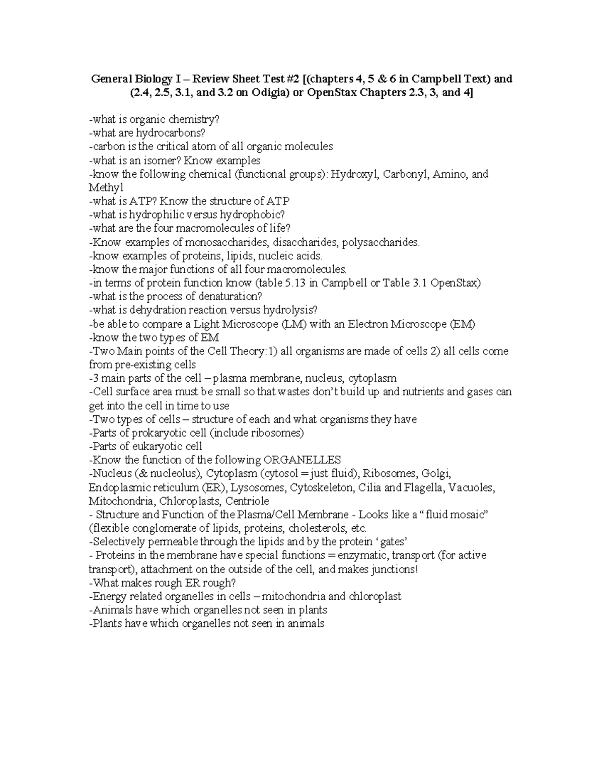 Bio111 - Review test # 2 (Online) - General Biology I – Review Sheet ...