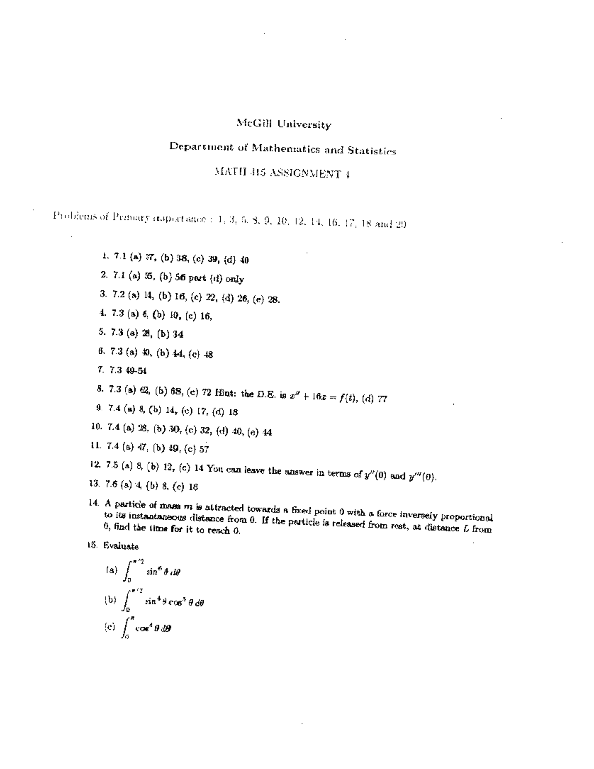 Assignment 4 questions of MATH 315 2021 - Math 315 - McGill - Studocu