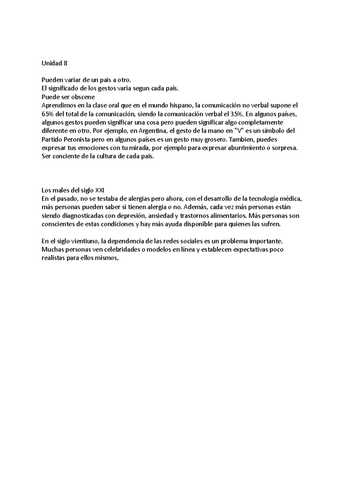 Spanish oral Unidad 8 - Answers for unit 8 - Unidad 8 Pueden variar de ...