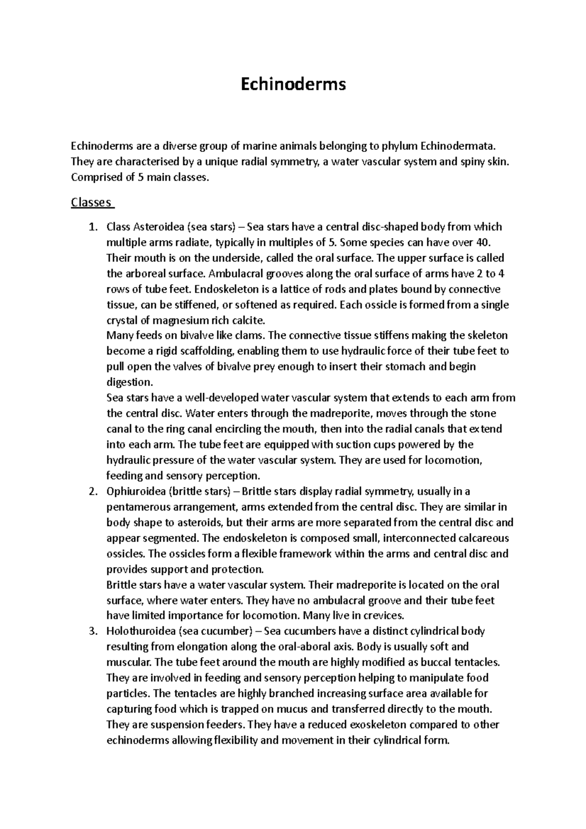 Echinoderms - Lecture notes - Echinoderms Echinoderms are a diverse ...