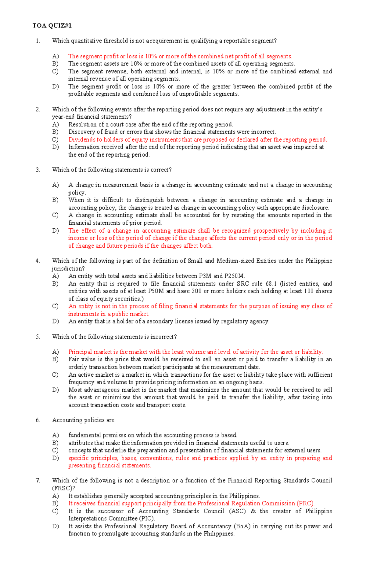 TOA Q1 (AUG 2018 ) - Practice Materials for students - TOA QUIZ# Which ...