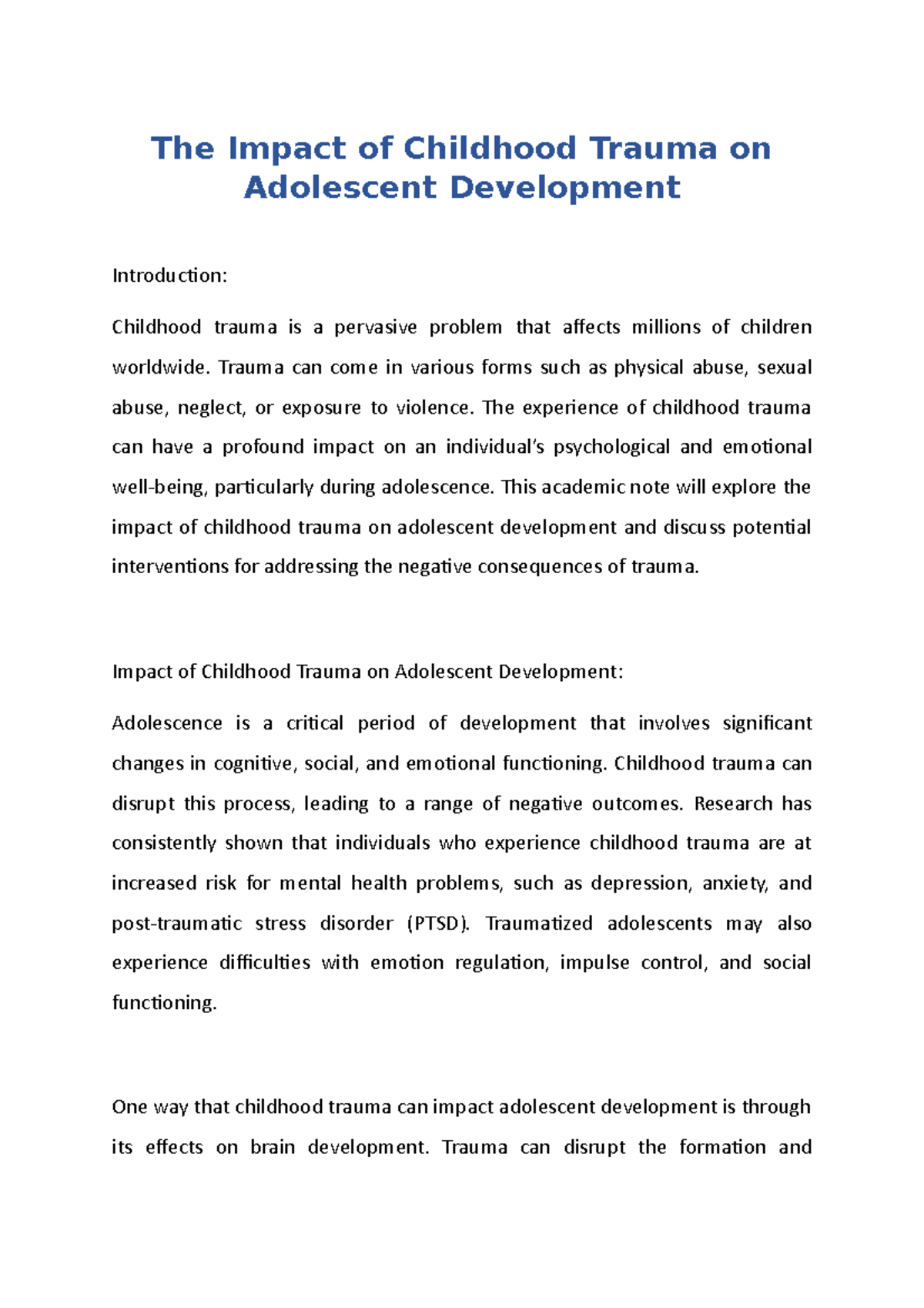 The Impact of Childhood Trauma on Adolescent Development - The Impact ...